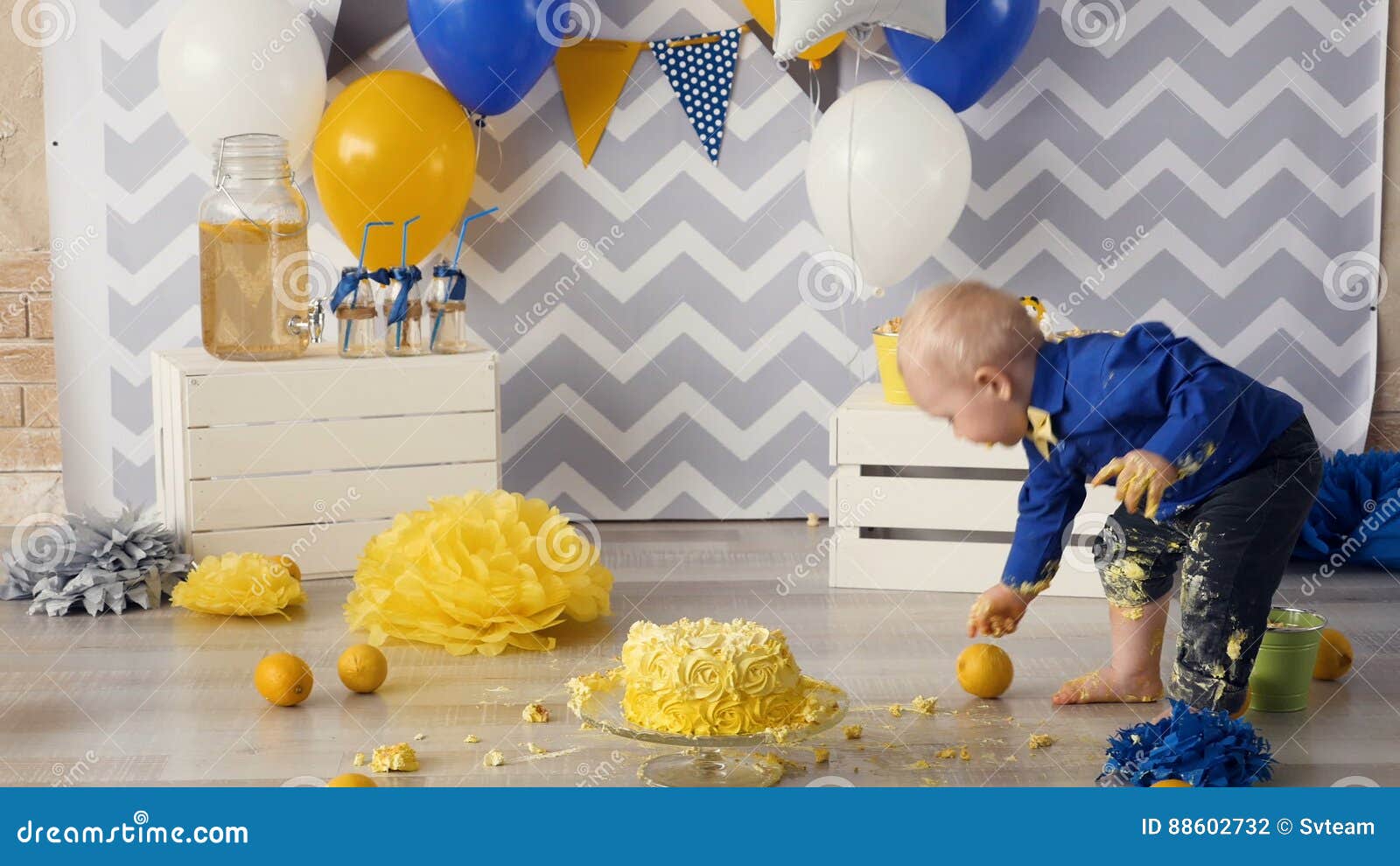 A Small Boy Made Mess in a Room during Birthday Party. Stock Footage ...