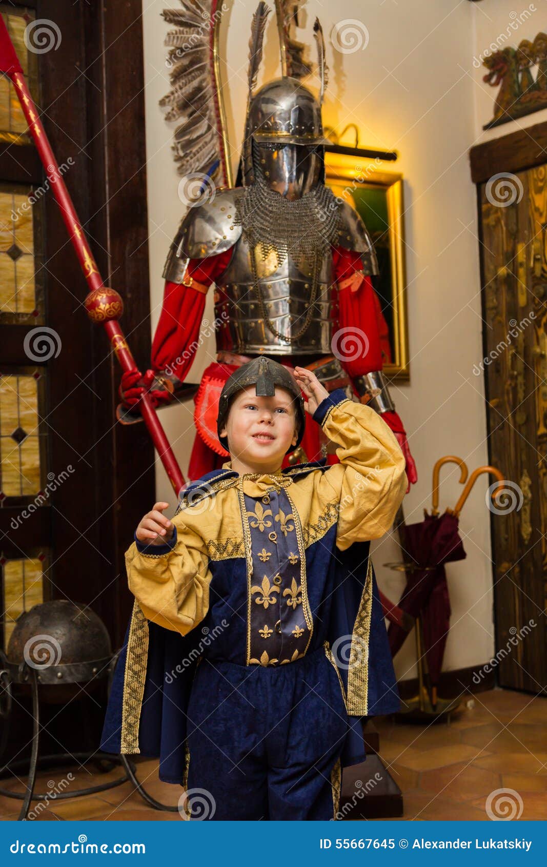 Small Boy in Medieval Costume Stock Image - Image of playing, helmet ...