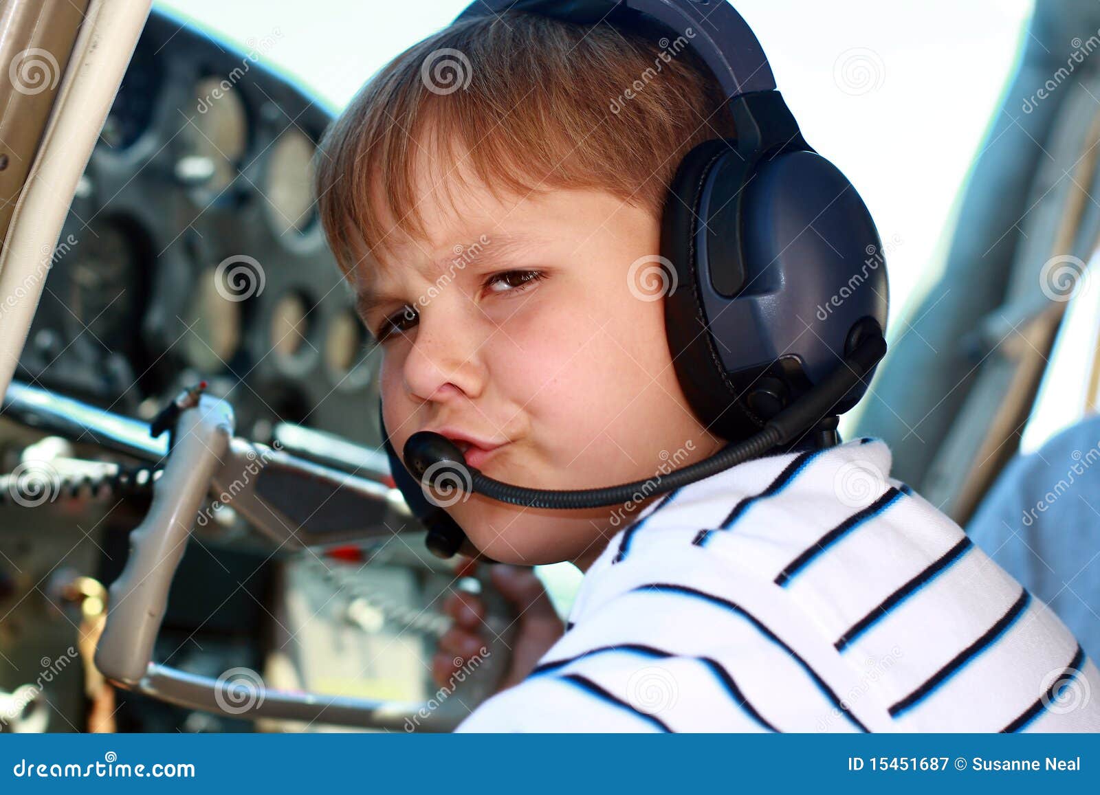 Small Boy Pilot in Private Aircraft Stock Image - Image of talk ...