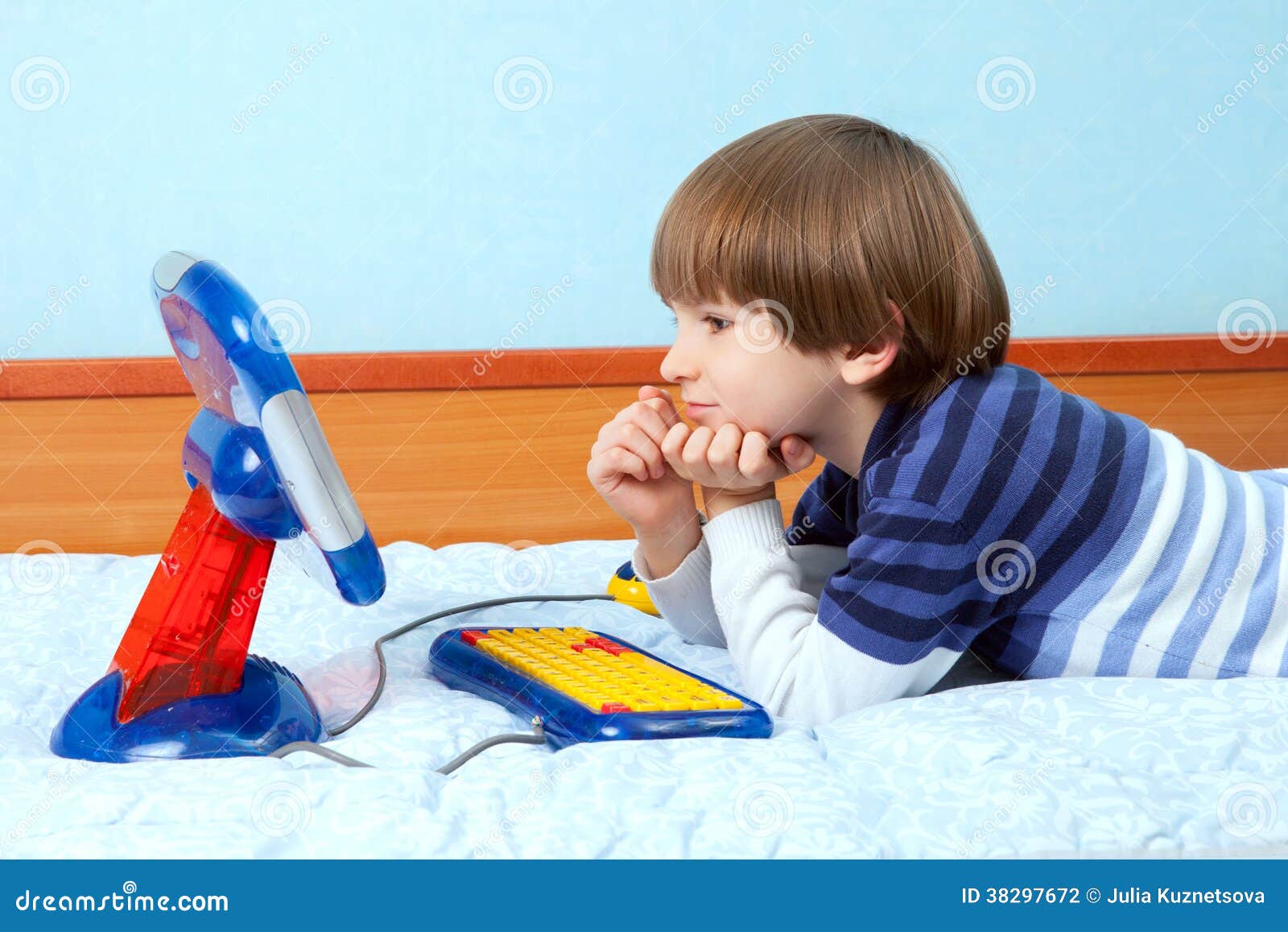 Small Boy Play with Computer Stock Photo - Image of innocence ...