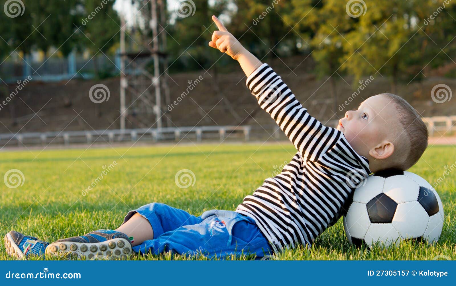 Small Boy Pointing at the Sky Stock Image - Image of relaxing, person ...
