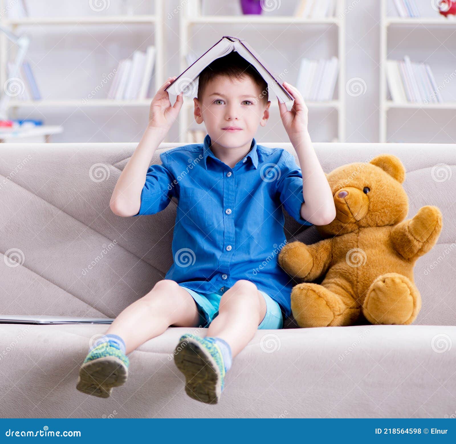 Small Boy Reading Books at Home Stock Photo - Image of childhood, read ...