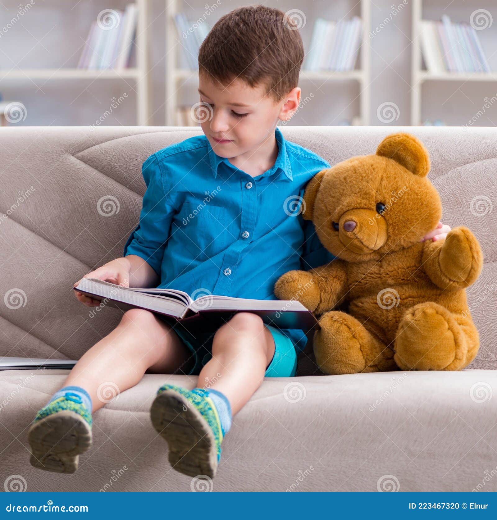 Small Boy Reading Books at Home Stock Photo - Image of education ...