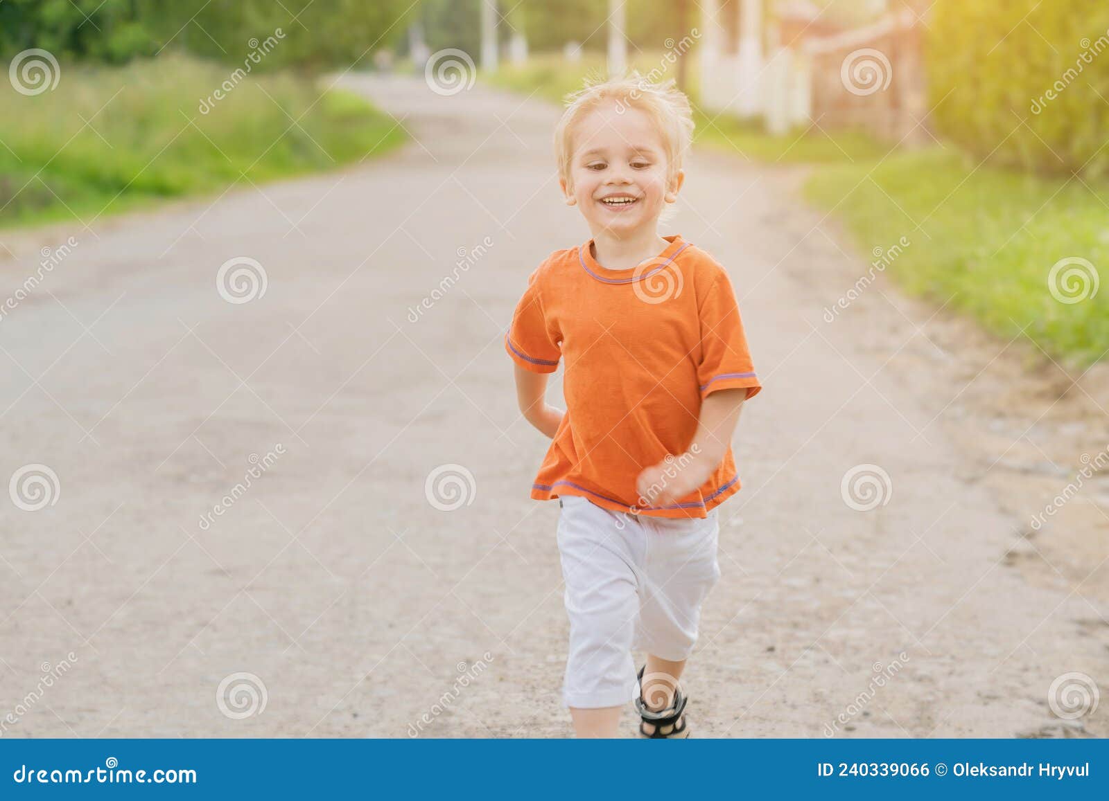 Small Boy Running Forward. he is Happy and Funny Stock Photo - Image of ...