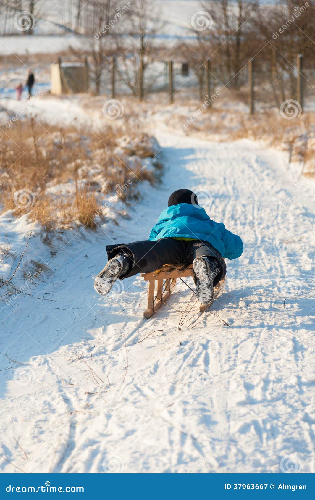 Small Boy Sledging Downhill Stock Image - Image of recreation, person ...