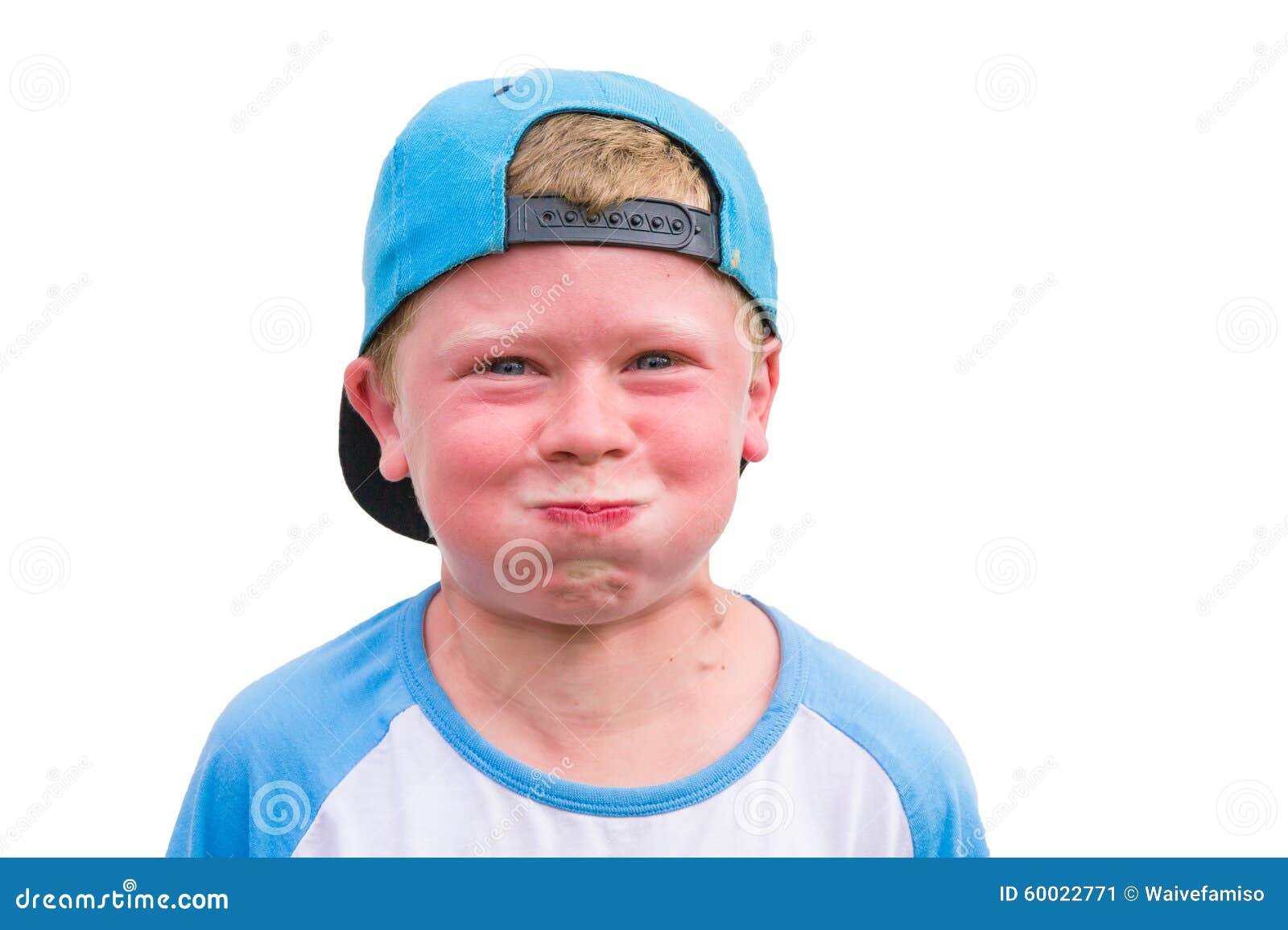 Small Boy Try To Hold Breath Getting Red Stock Image - Image of blue ...