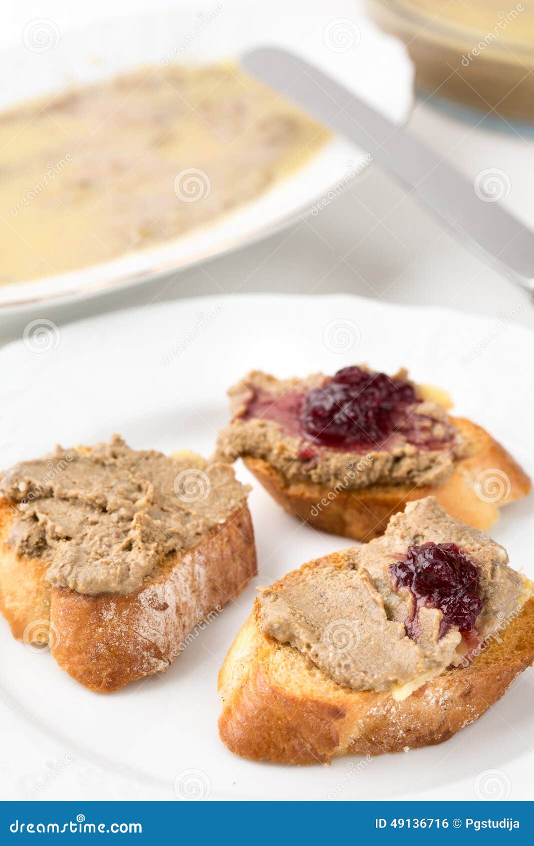 Small Bread Pieces with Homemade Pate on White Plate Stock Photo ...