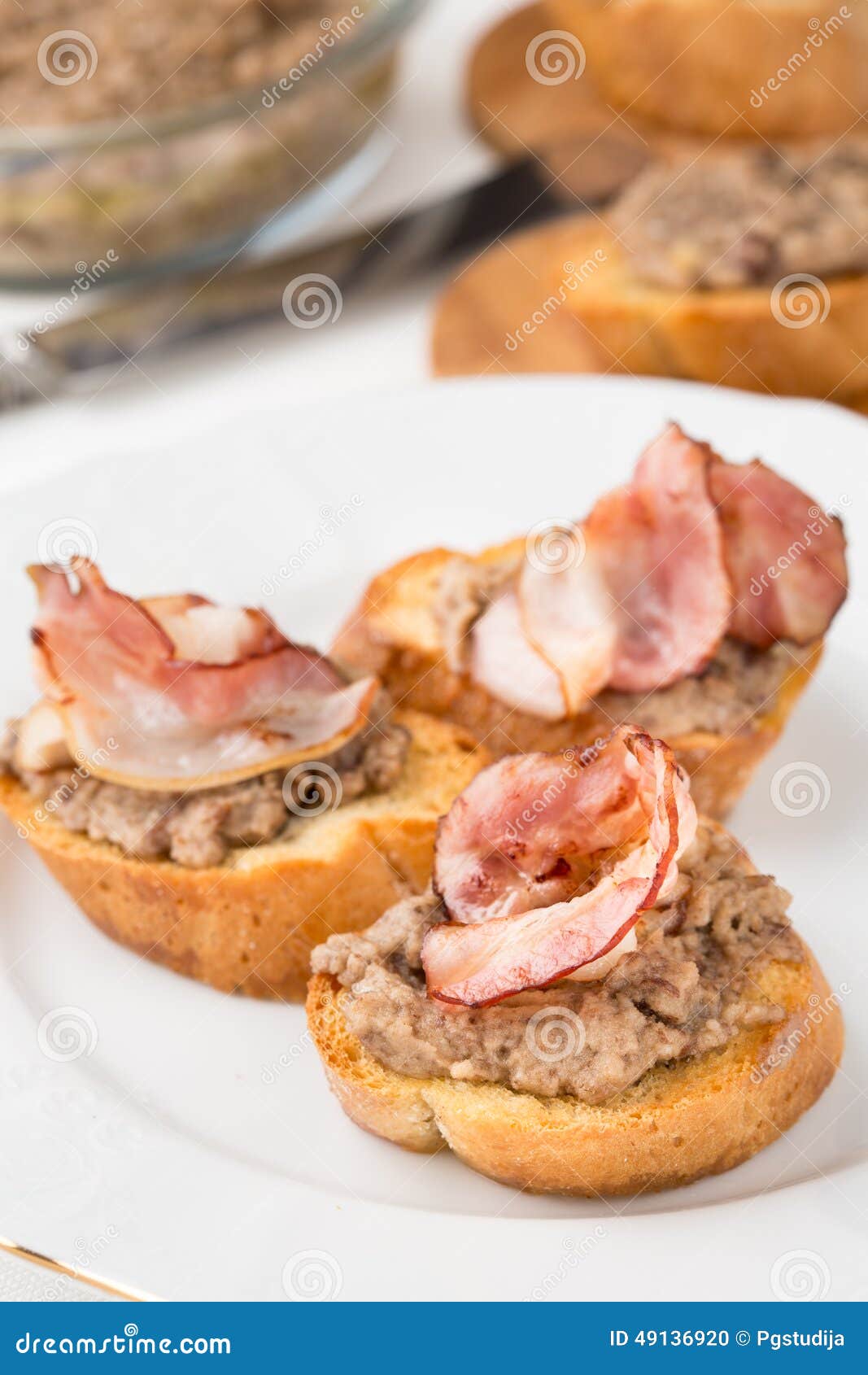 Small Bread Pieces with Homemade Pate on White Plate Stock Photo ...