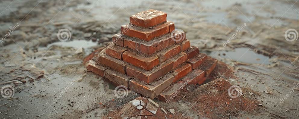 Small Brick Pyramid in a Muddy Construction Site Stock Image - Image of ...