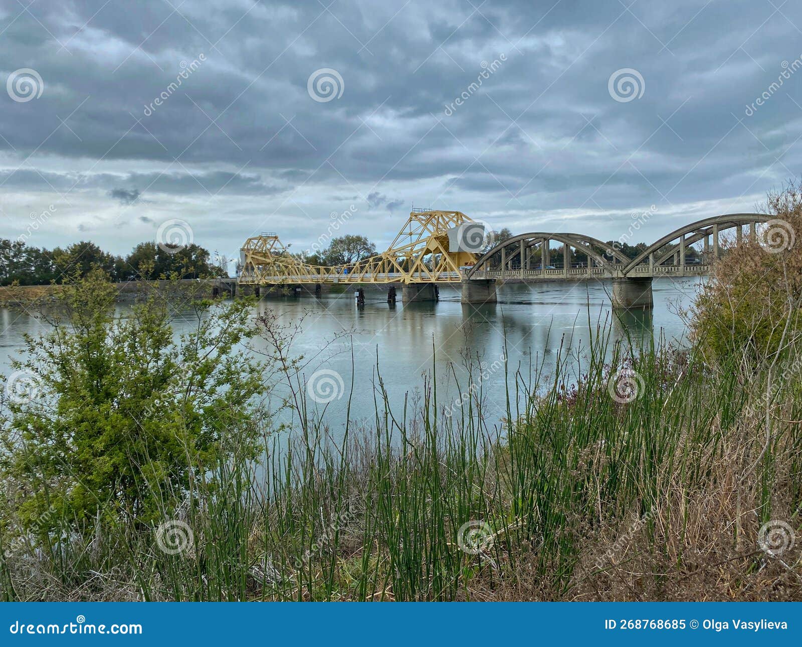 A Small Bridge Across the River, Delta, California, USA Stock Image ...