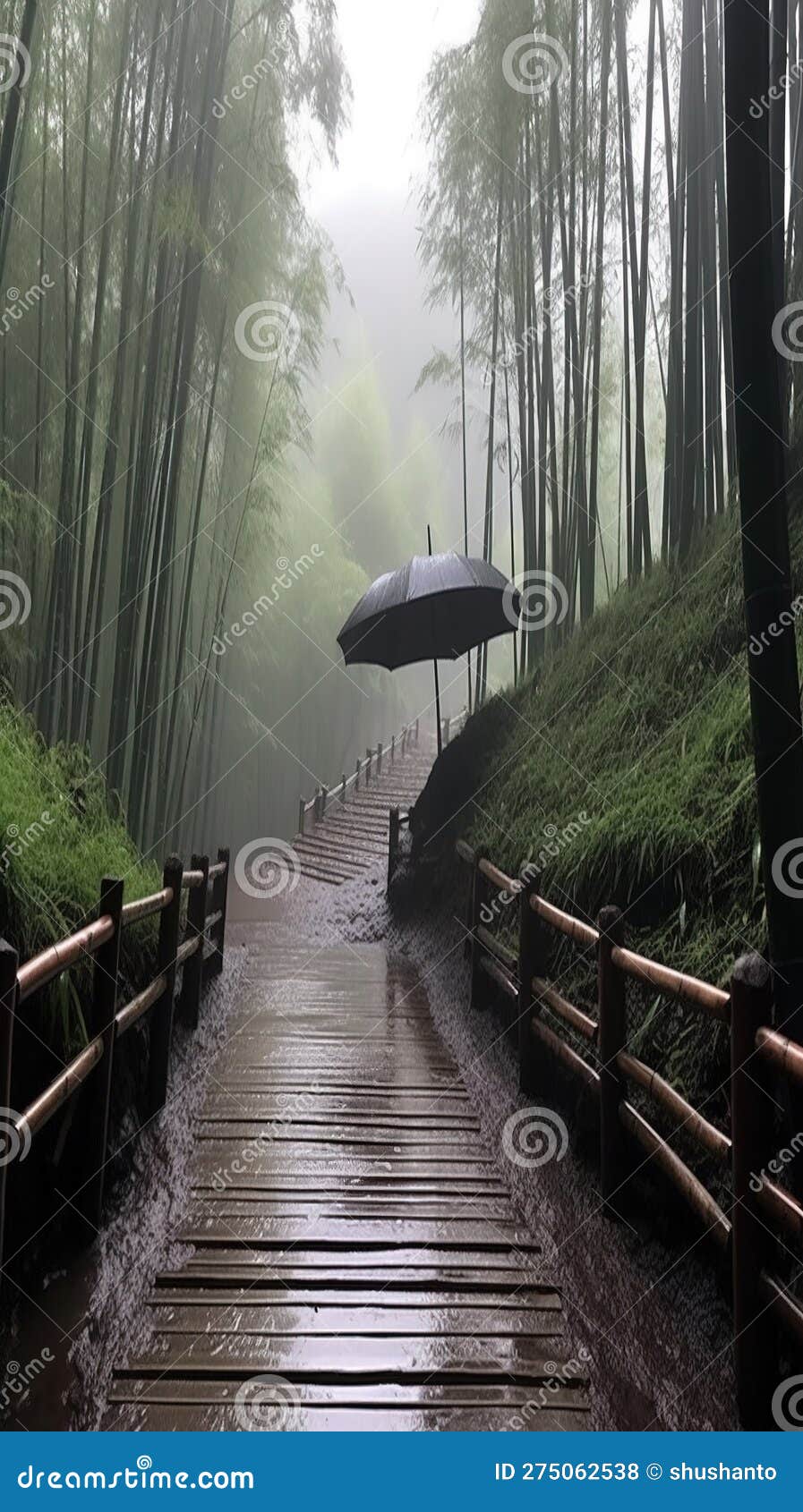 Small Bridge between the Bamboo Forests Stock Illustration ...