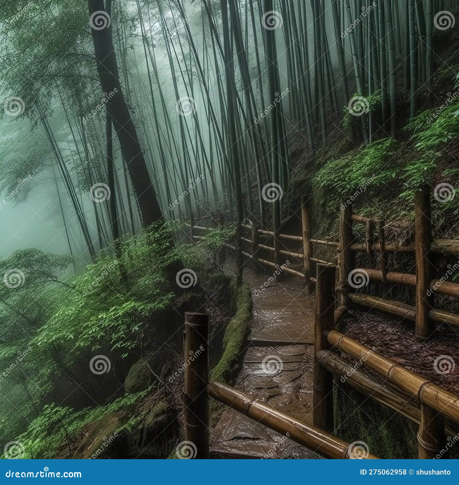 Small Bridge between the Bamboo Forests Stock Illustration ...