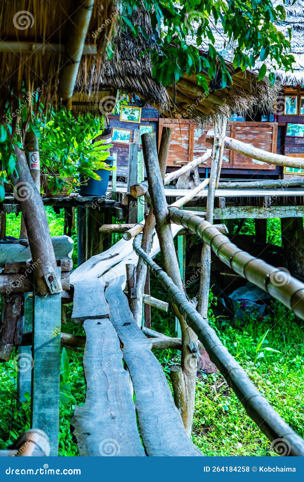 Small Bridge with Native House in Pua District Stock Photo - Image of ...