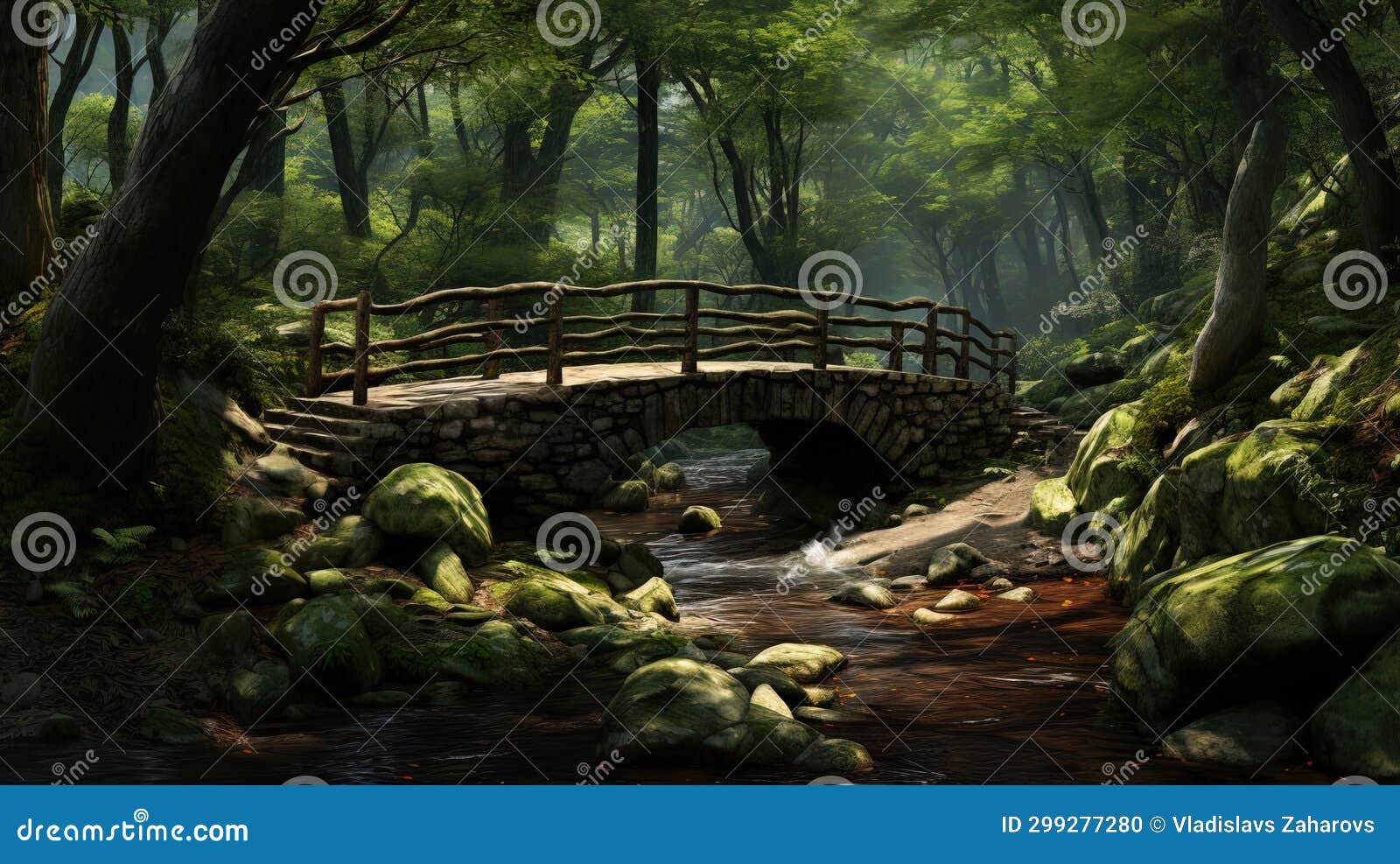 A Small Bridge Over a Stream in the Forest Stock Illustration ...