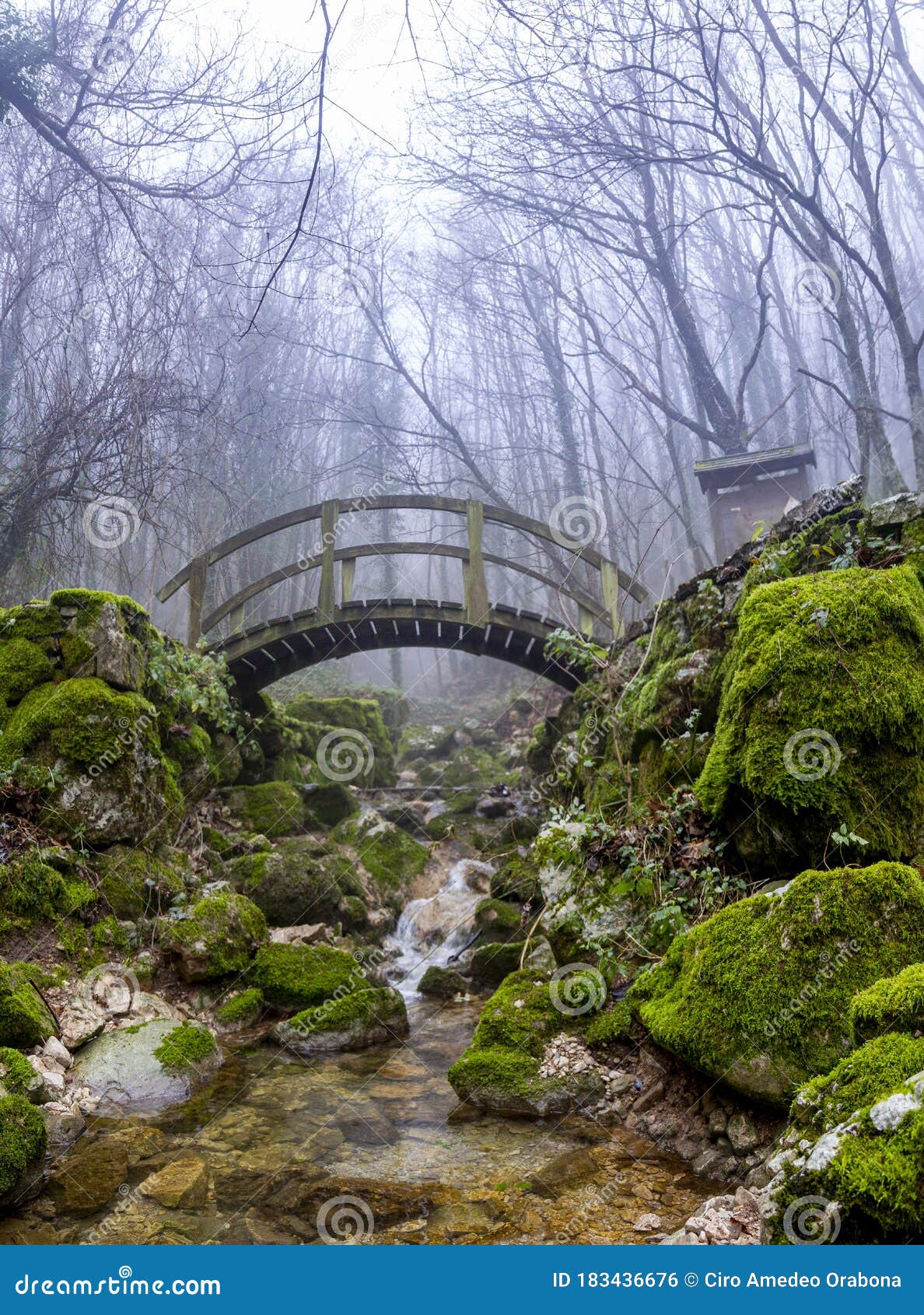 Small bridge over stream stock photo. Image of peaceful - 183436676