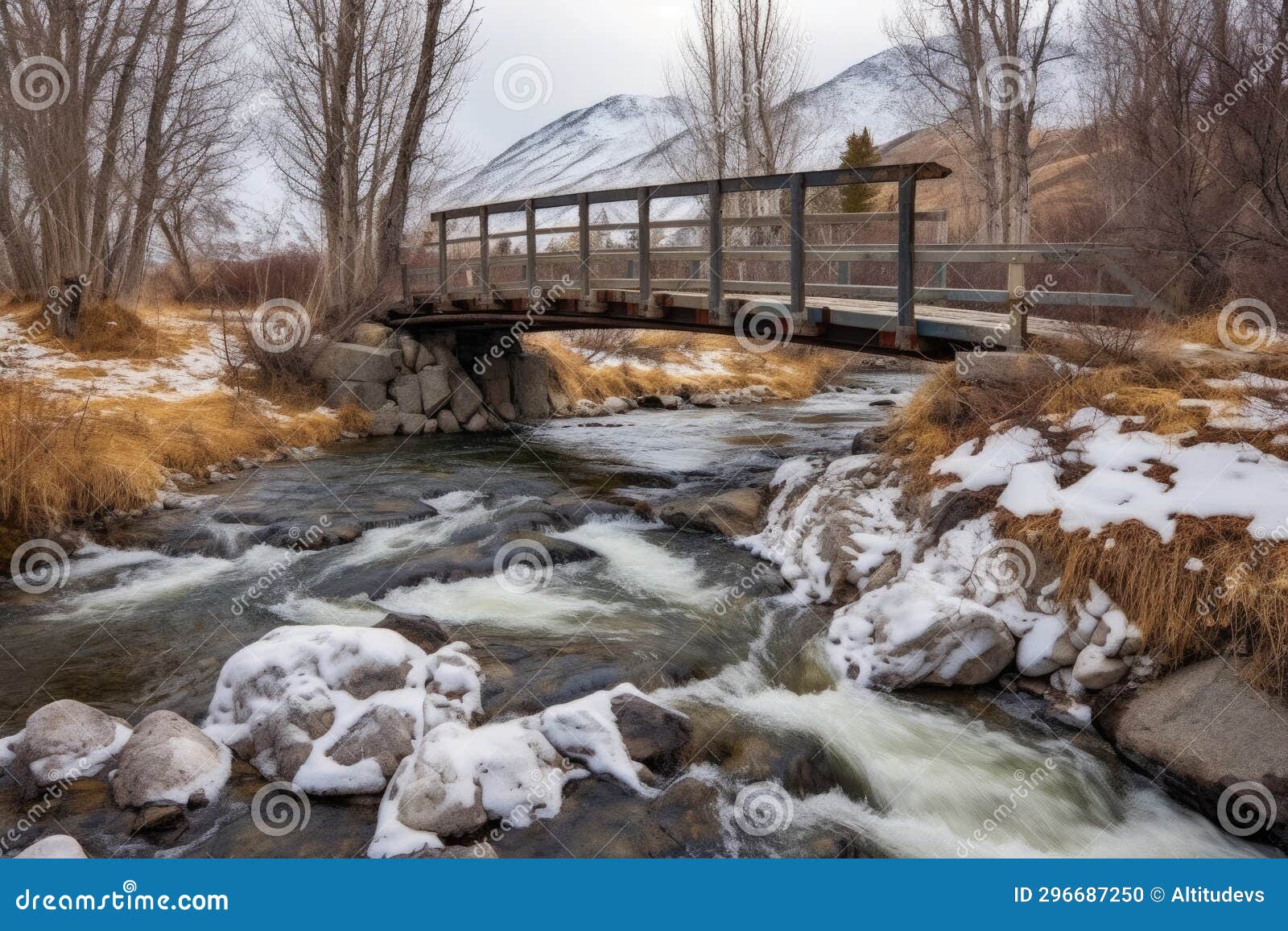A Small Bridge Spans Over a Rushing Hot Spring Creek Stock Photo ...