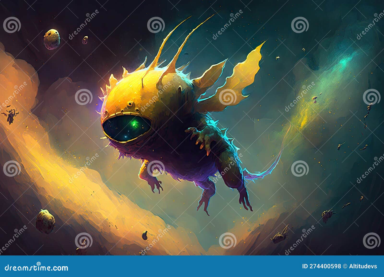 Small Bright Creatures Flying Around Space Creature Walking in Air ...