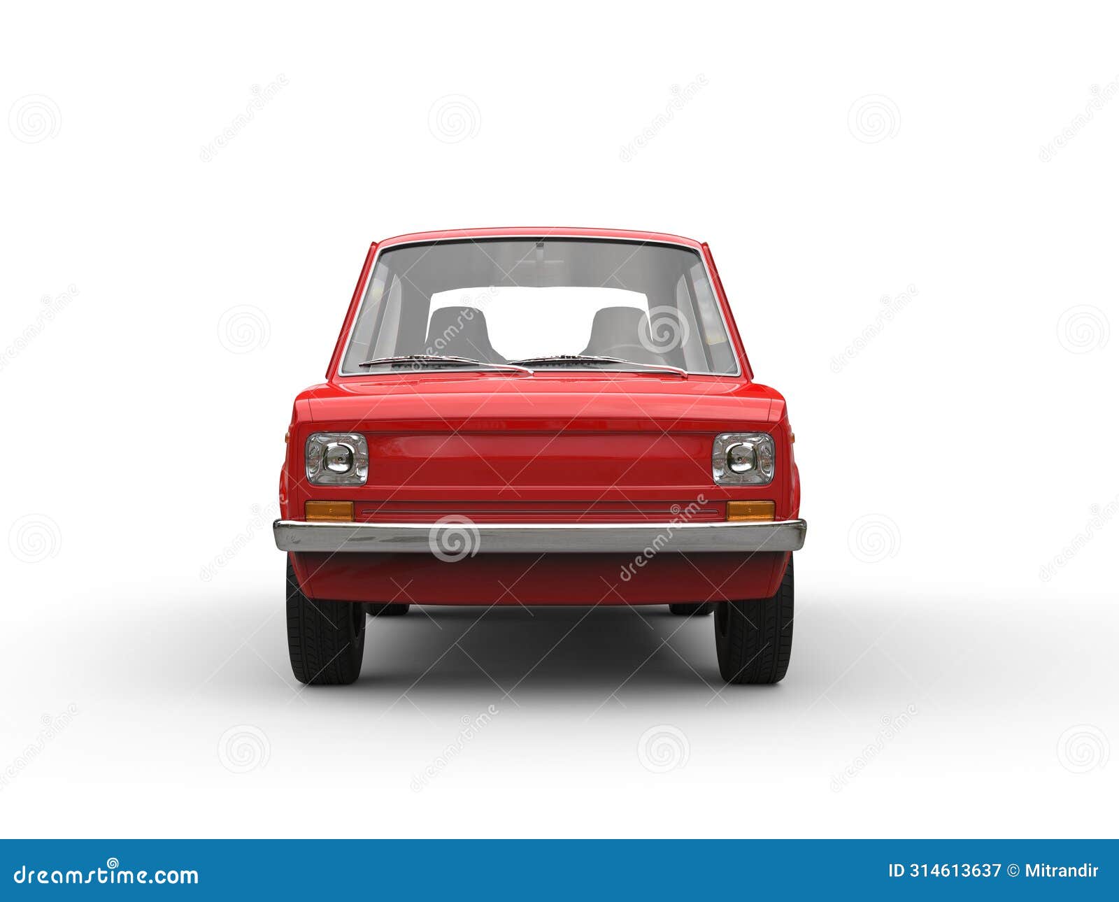 Small Bright Red Vintage Compact Car - Front View Stock Illustration ...