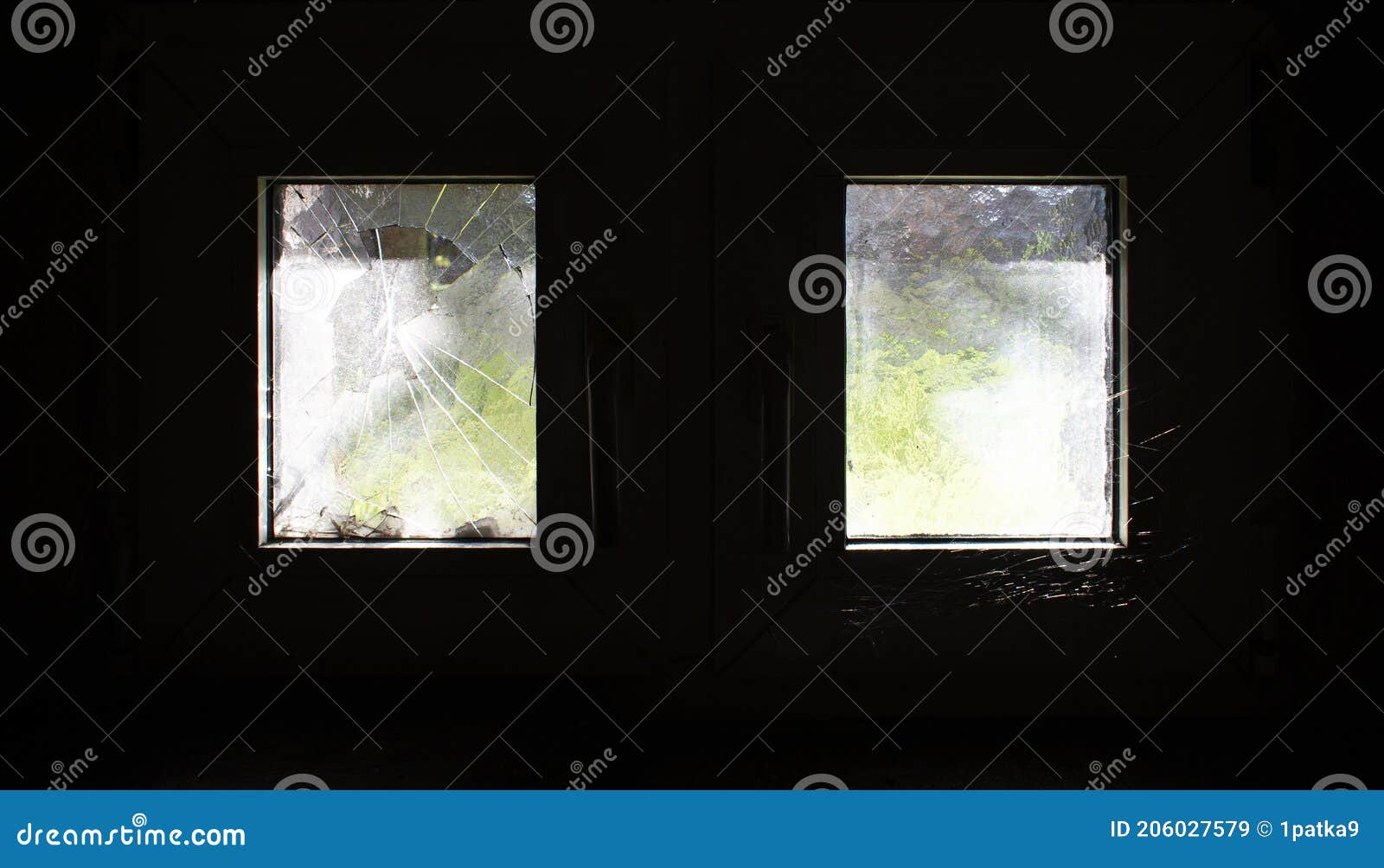 Small Broken Window in the Dark Building Stock Image - Image of ...