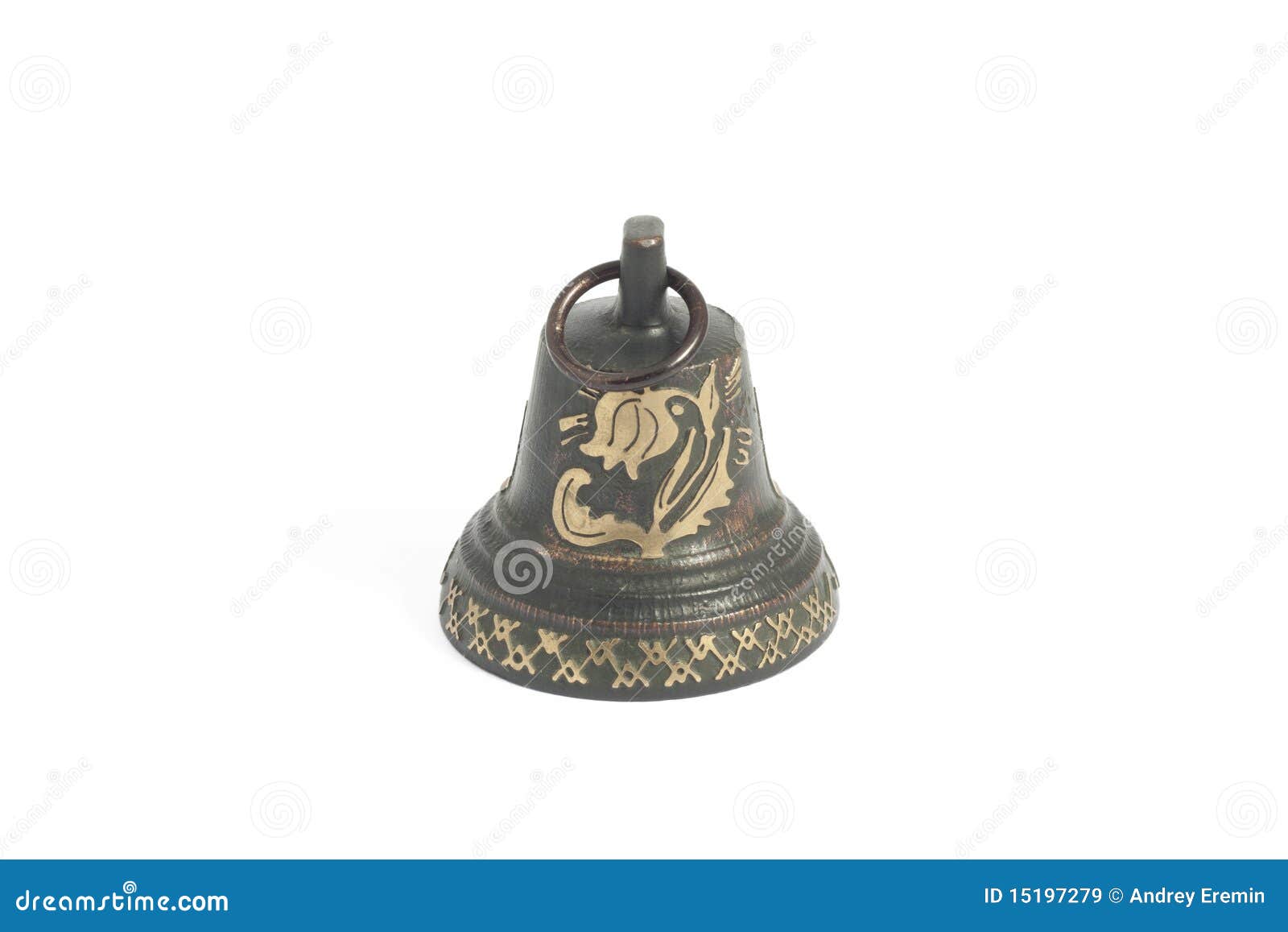 Small bronze bell on white stock image. Image of handbell - 15197279