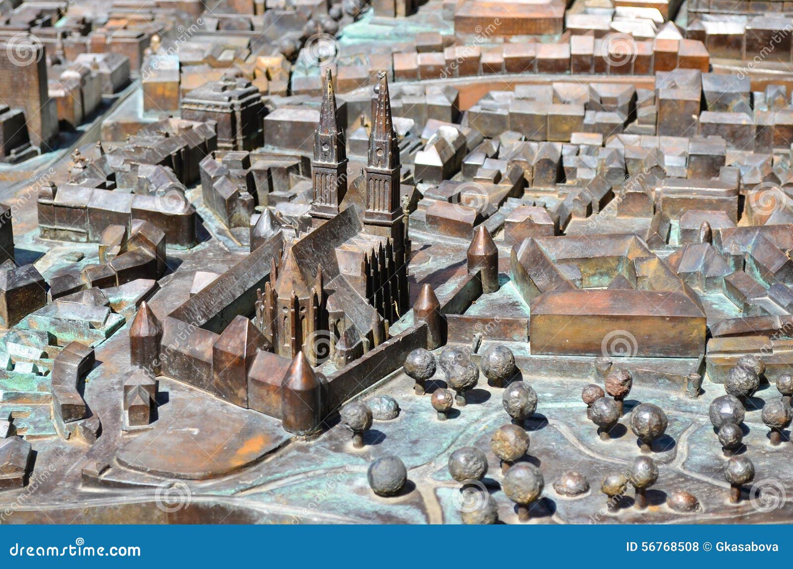 Bronze Model Of The City With Houses And Streets Stock Photo ...