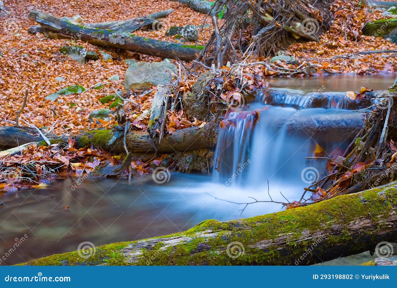 Small Brook with Waterfall Rushing in Mountain Canyon among a Stones ...