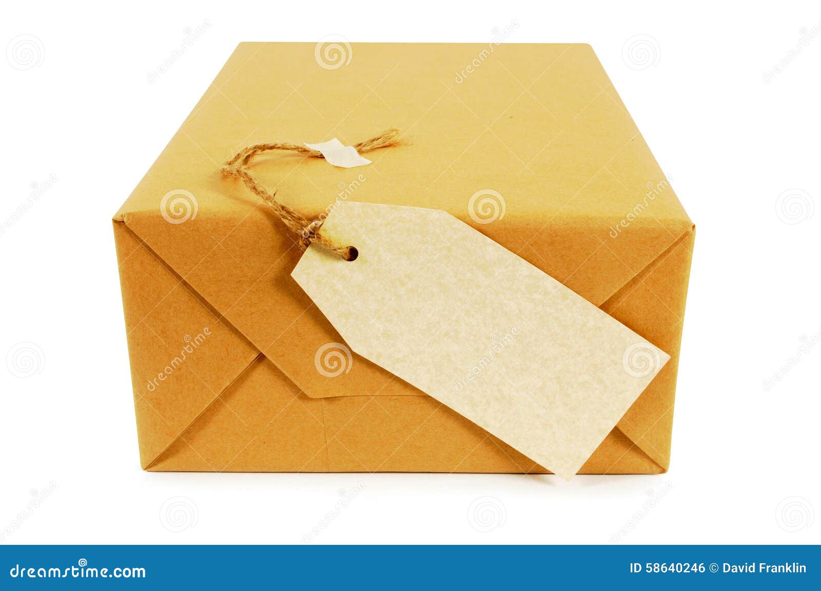 Small Brown Paper Parcel or Package with Blank Label Isolated on White ...