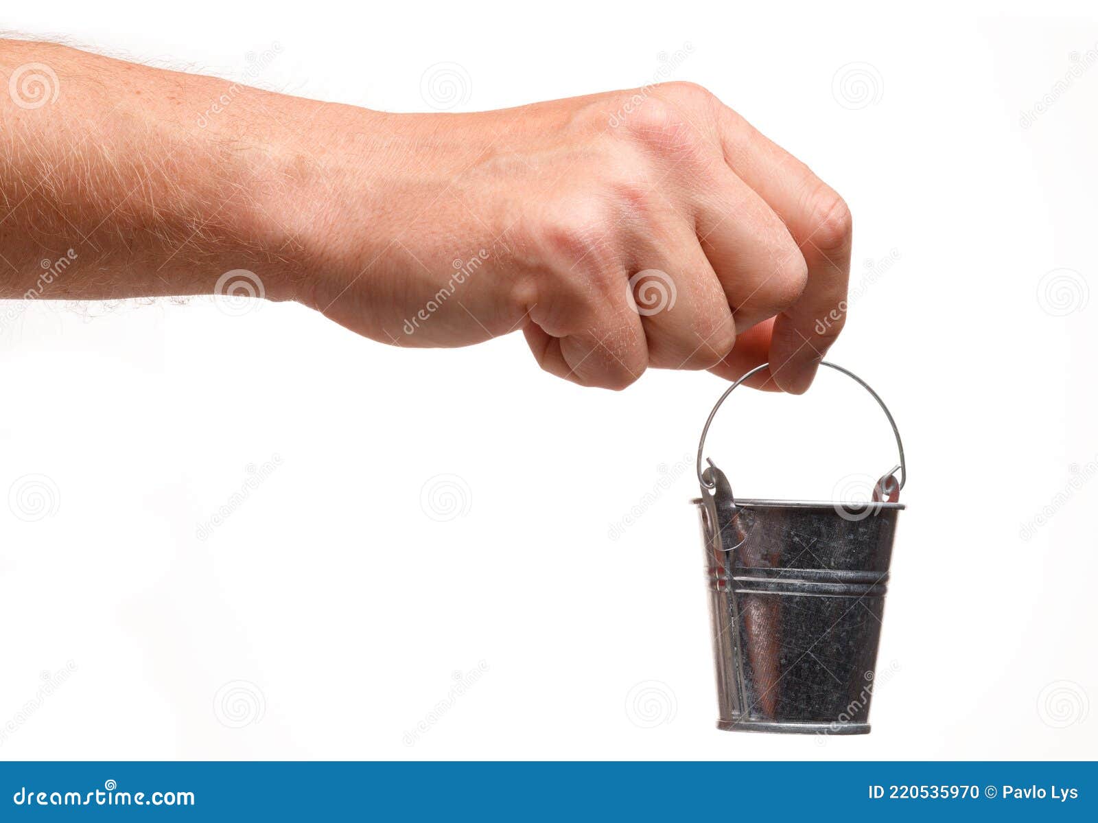 Small Bucket in Hand Isolate Stock Photo - Image of hand, tool: 220535970