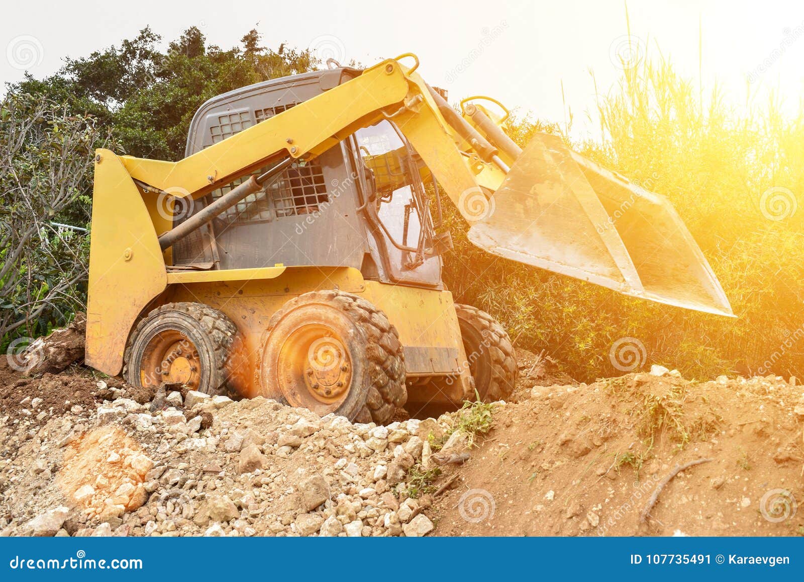 Small bulldozer. Sunny stock image. Image of earth, construction ...