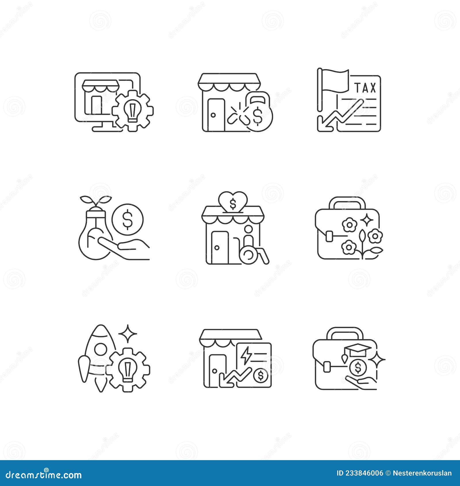 Small Business Development Support Linear Icons Set Stock Vector ...
