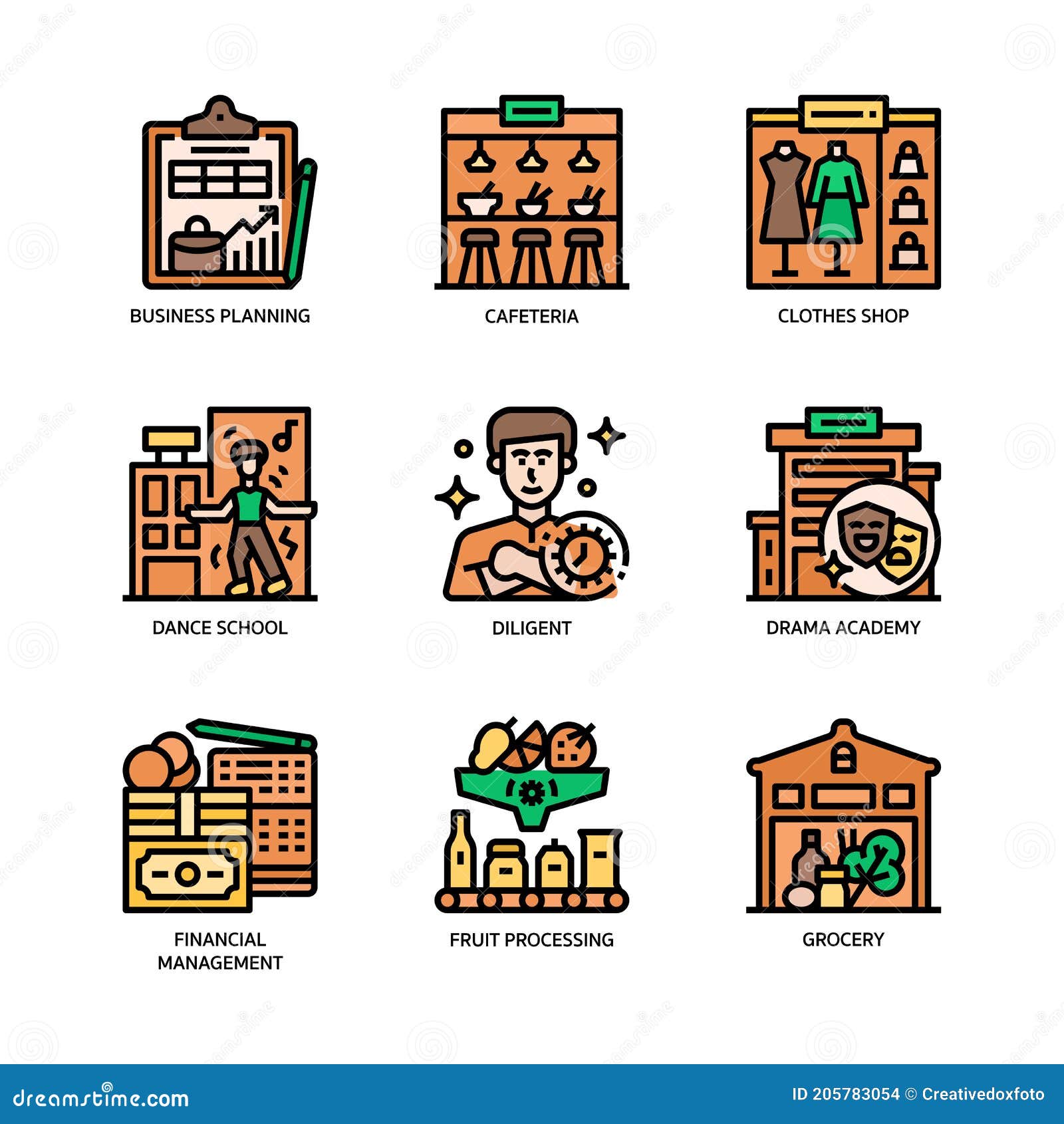 Small business icons set stock vector. Illustration of fruit - 205783054