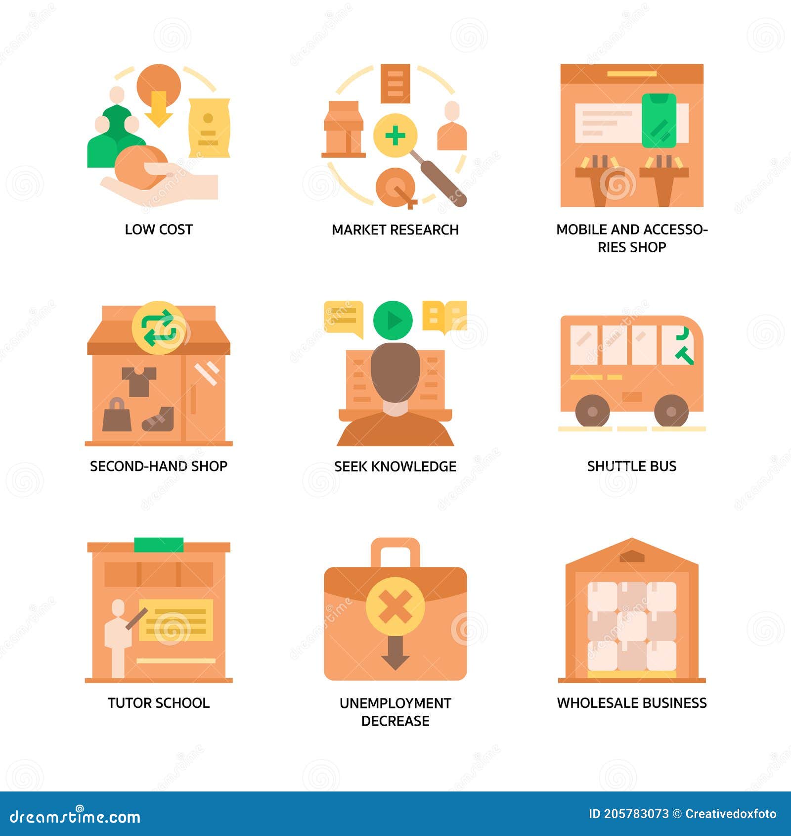 Small business icons set stock vector. Illustration of hand - 205783073