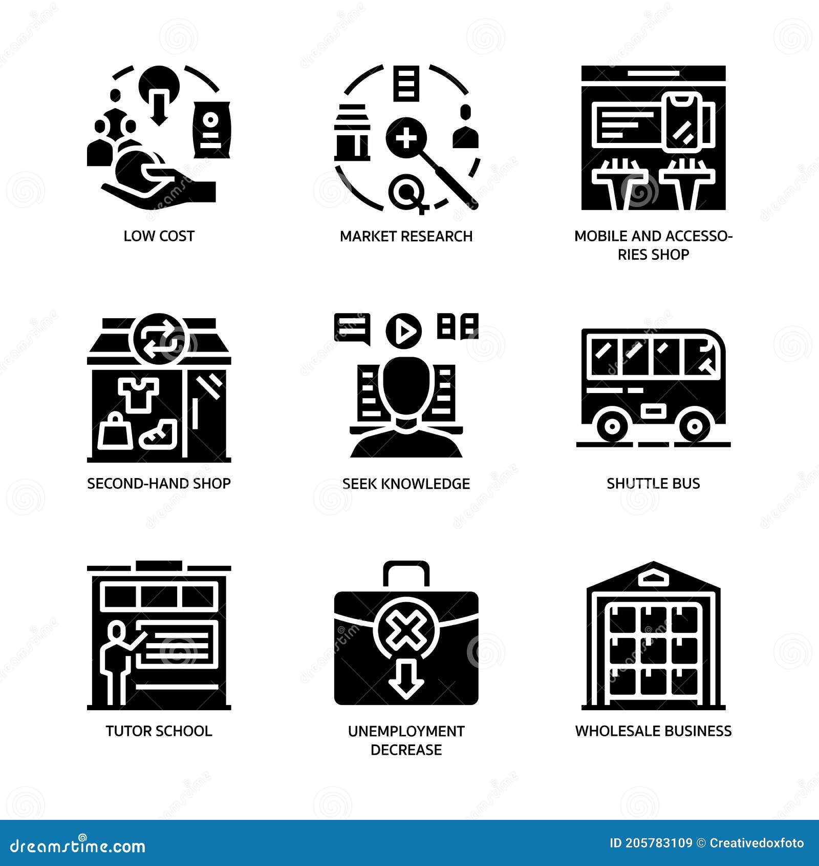 Small business icons set stock vector. Illustration of cost - 205783109