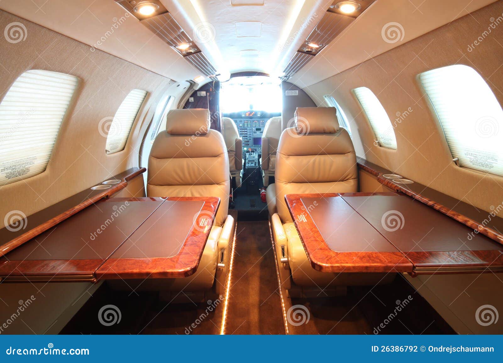 Small Business Jet Cabin - Front, Both Tables Stock Photo - Image of ...