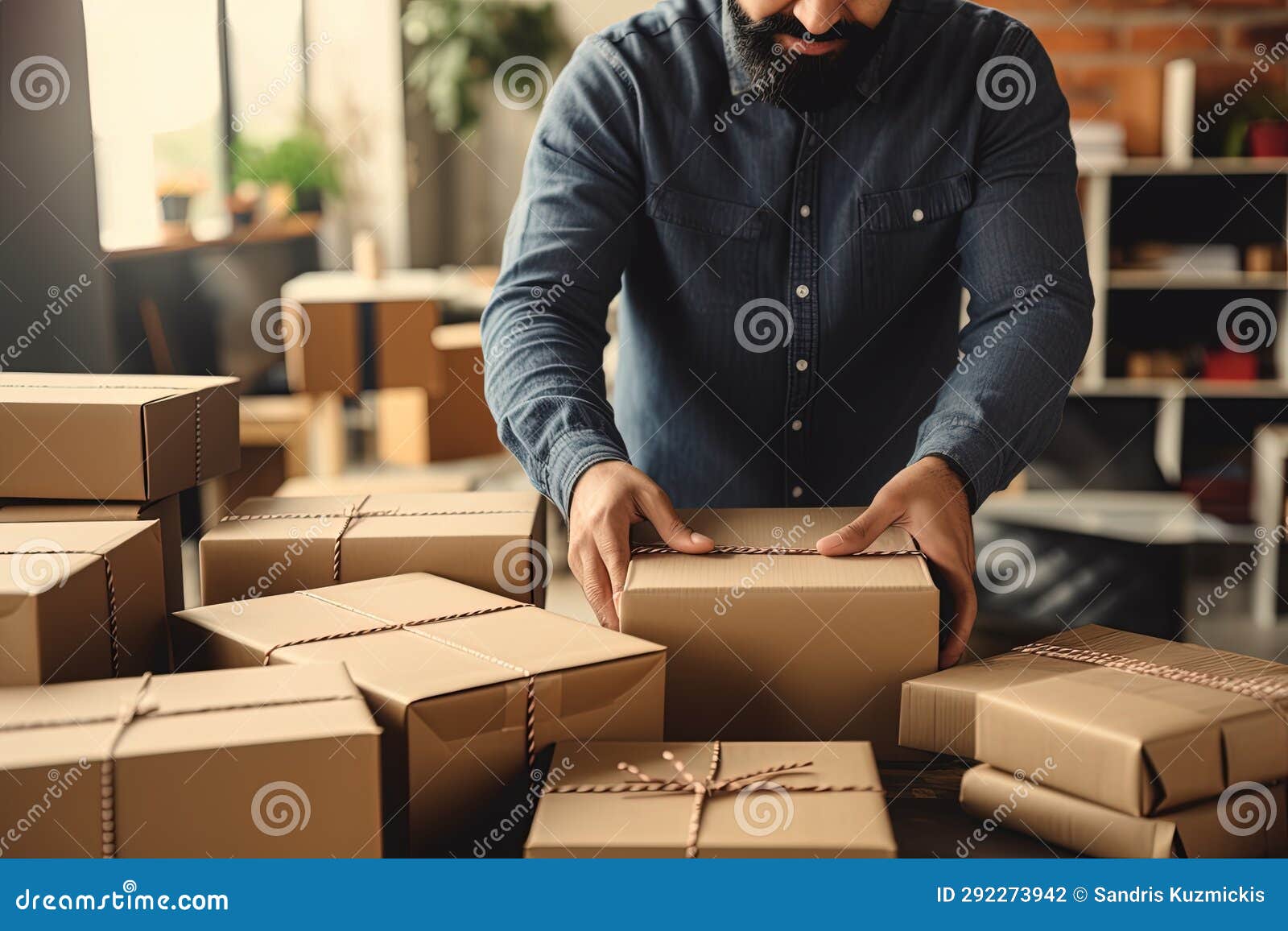 Small Business Owner Packing Package. Generative AI Stock Illustration ...