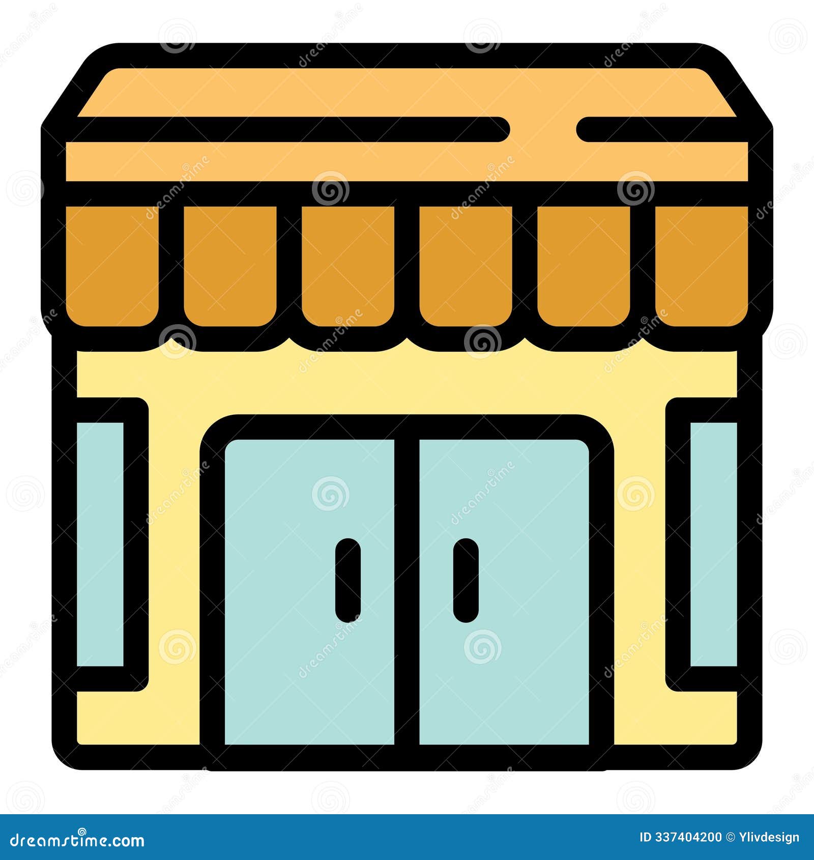 Small Business Storefront Facade with Awning and Double Doors Stock ...