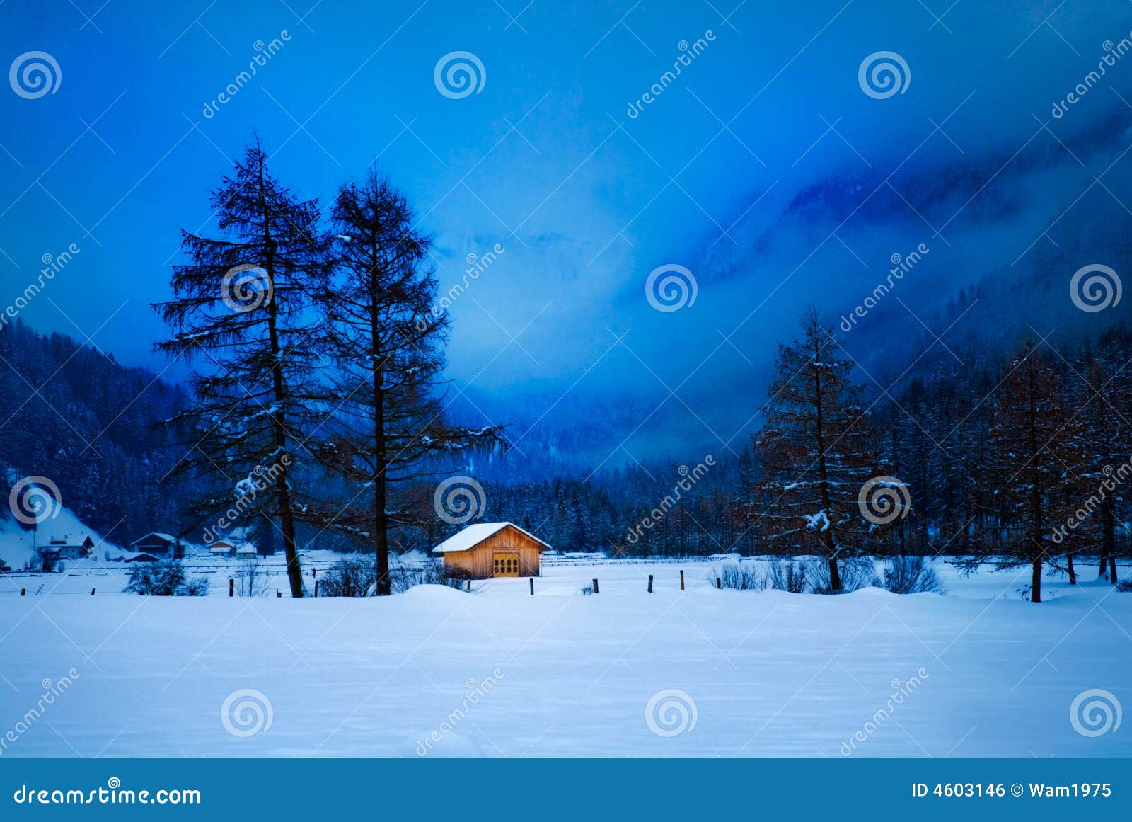Small Cabin in Mountain Valley Stock Photo - Image of landscape ...