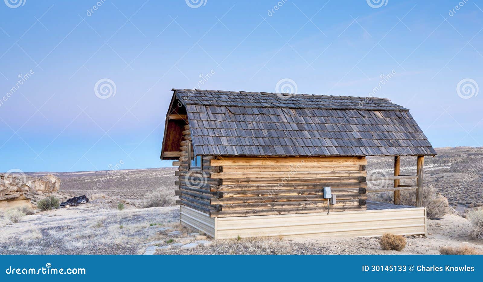 Cabin Overlooking a Desert Prairie Stock Image - Image of sage, blue ...