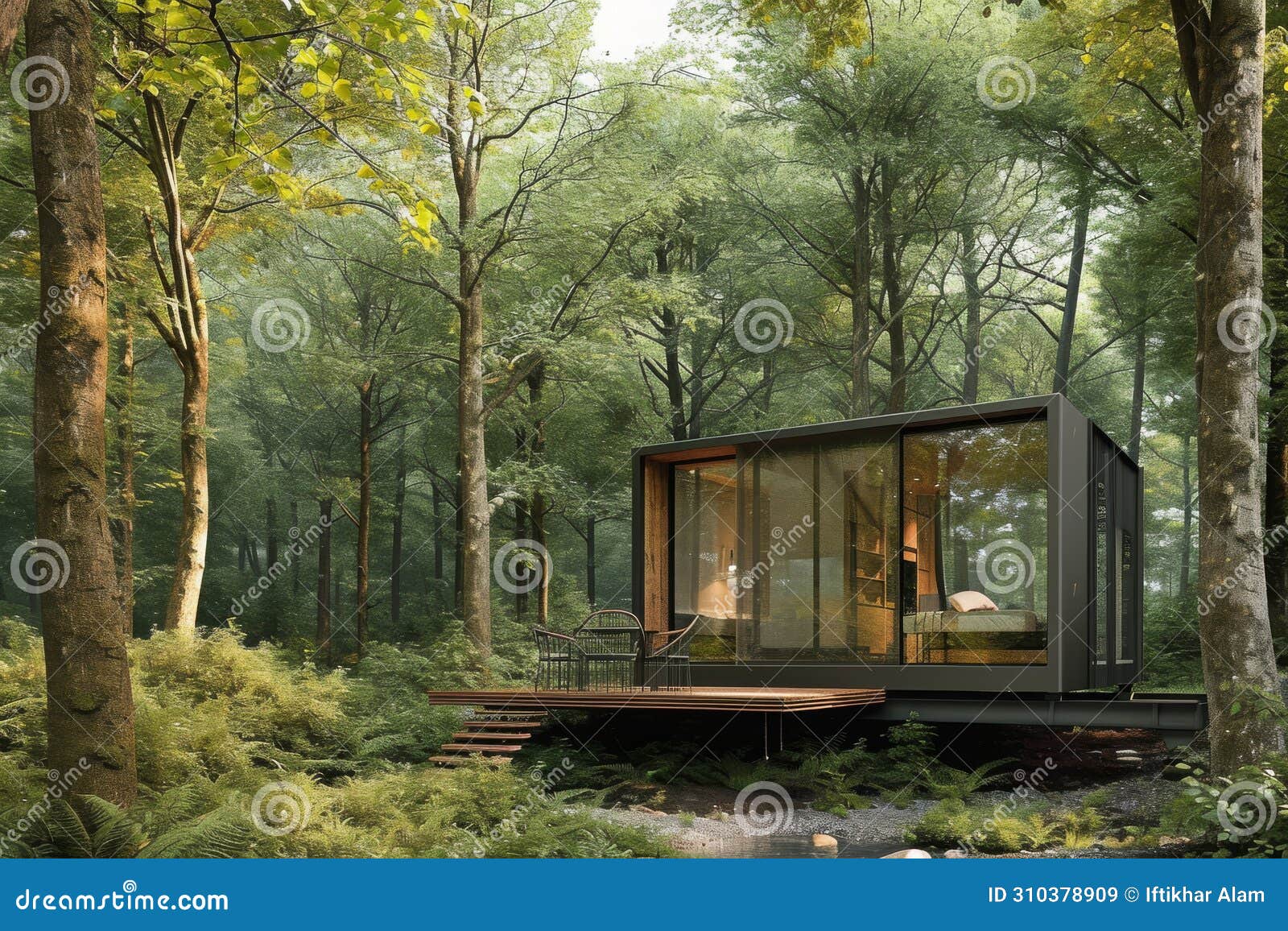 A Small Cabin Nestled Amidst Tall Trees in a Dense Forest, Micro-house ...