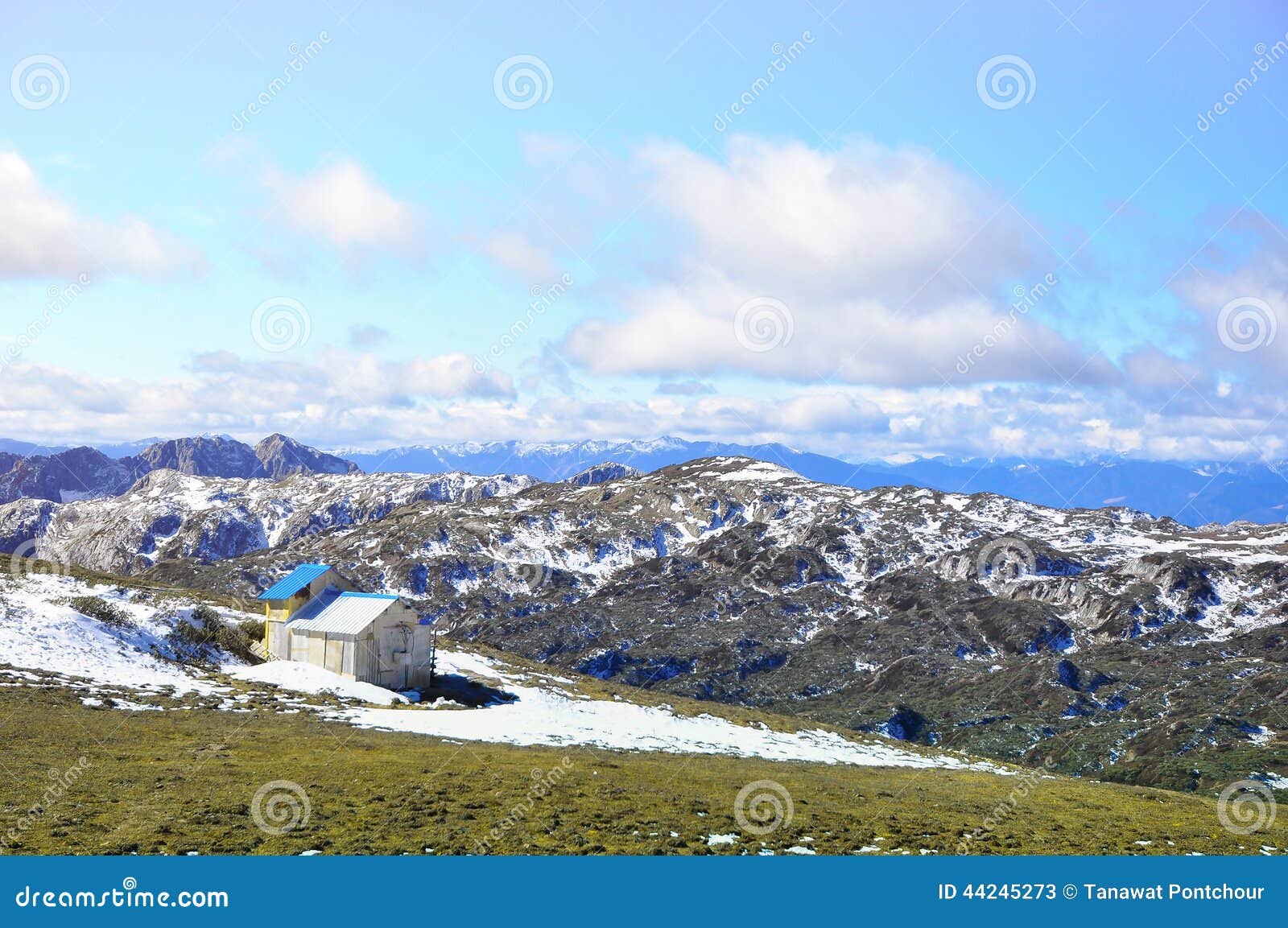 Small Cabin on Snow Mountain Landscape Stock Image - Image of europe ...