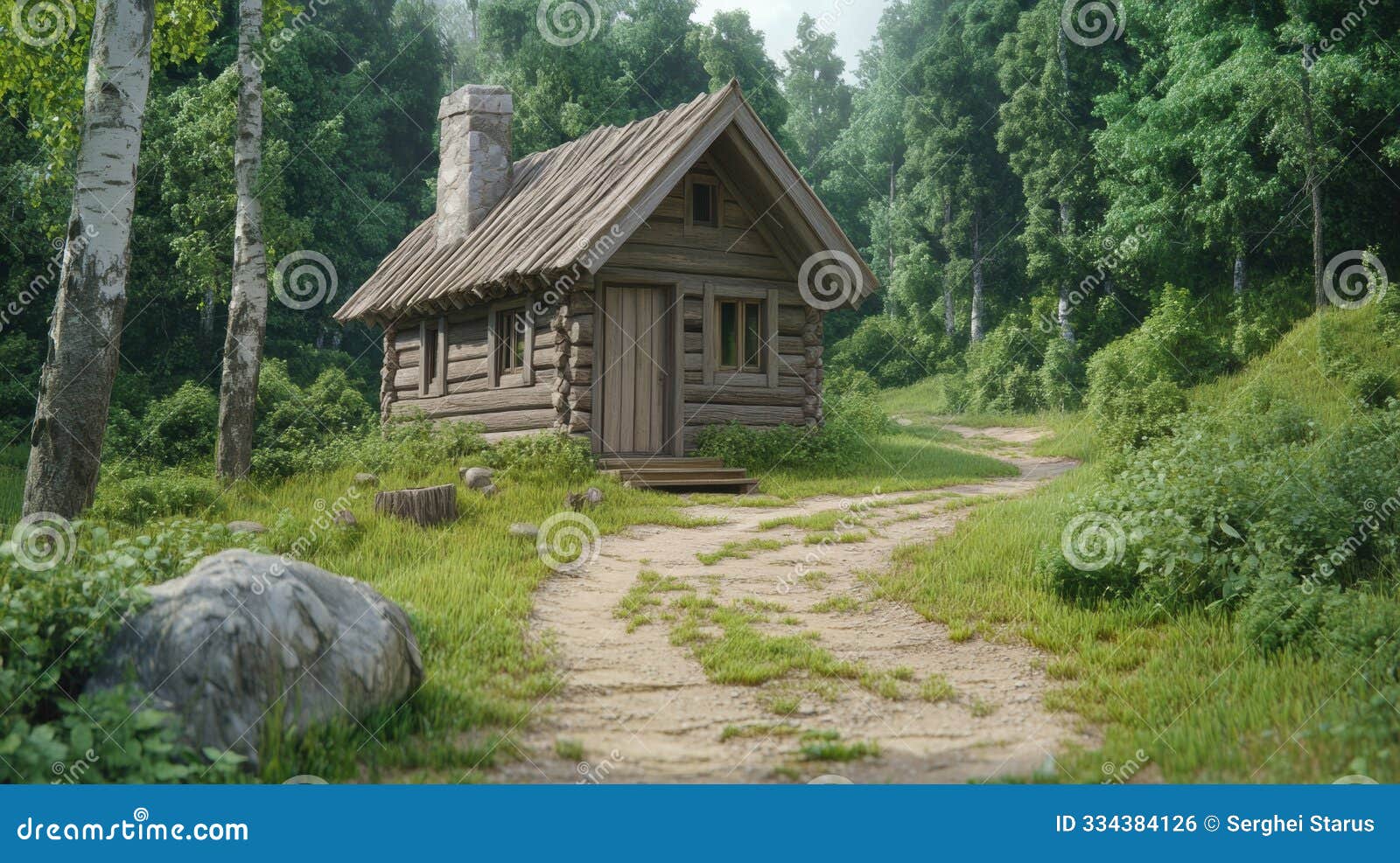 A Small Cabin in the Woods with a Path Leading To it, AI Stock Photo ...