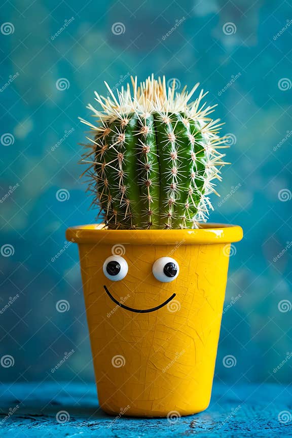 A Small Cactus with a Smiley Face Painted on it S Face. Generative AI ...