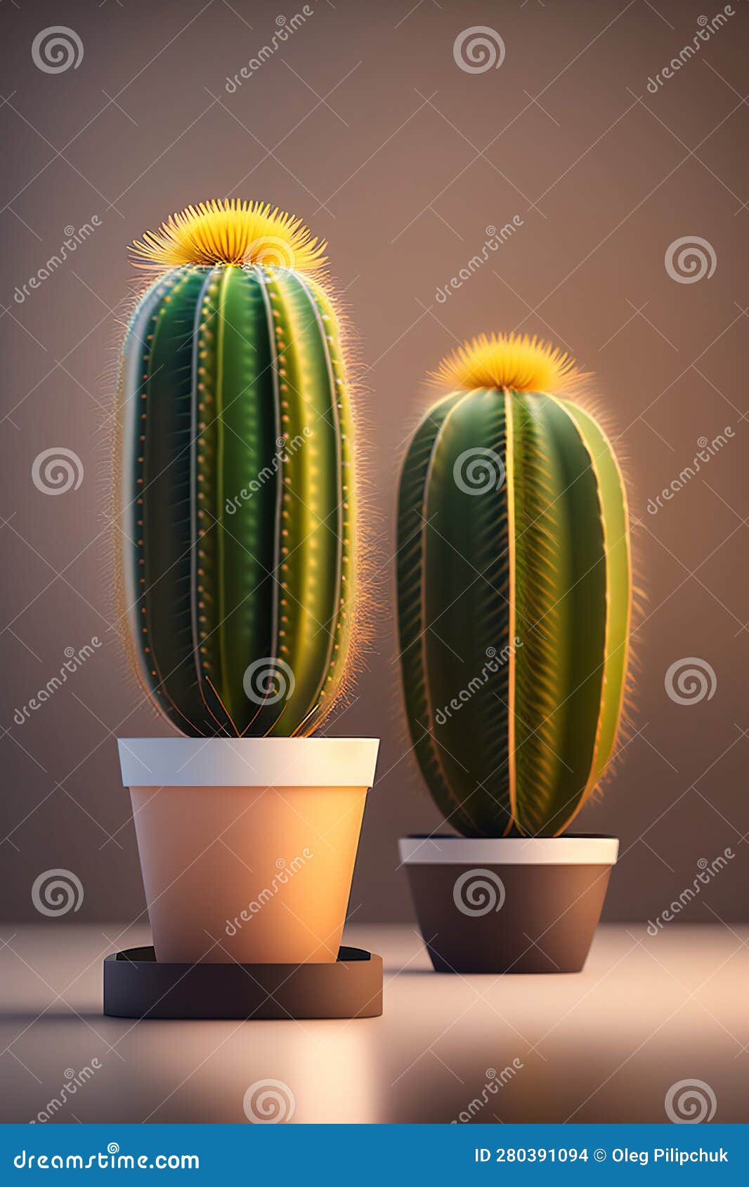 Small Cactus Stand in a Row in Pots on the Table,Ai Stock Illustration ...
