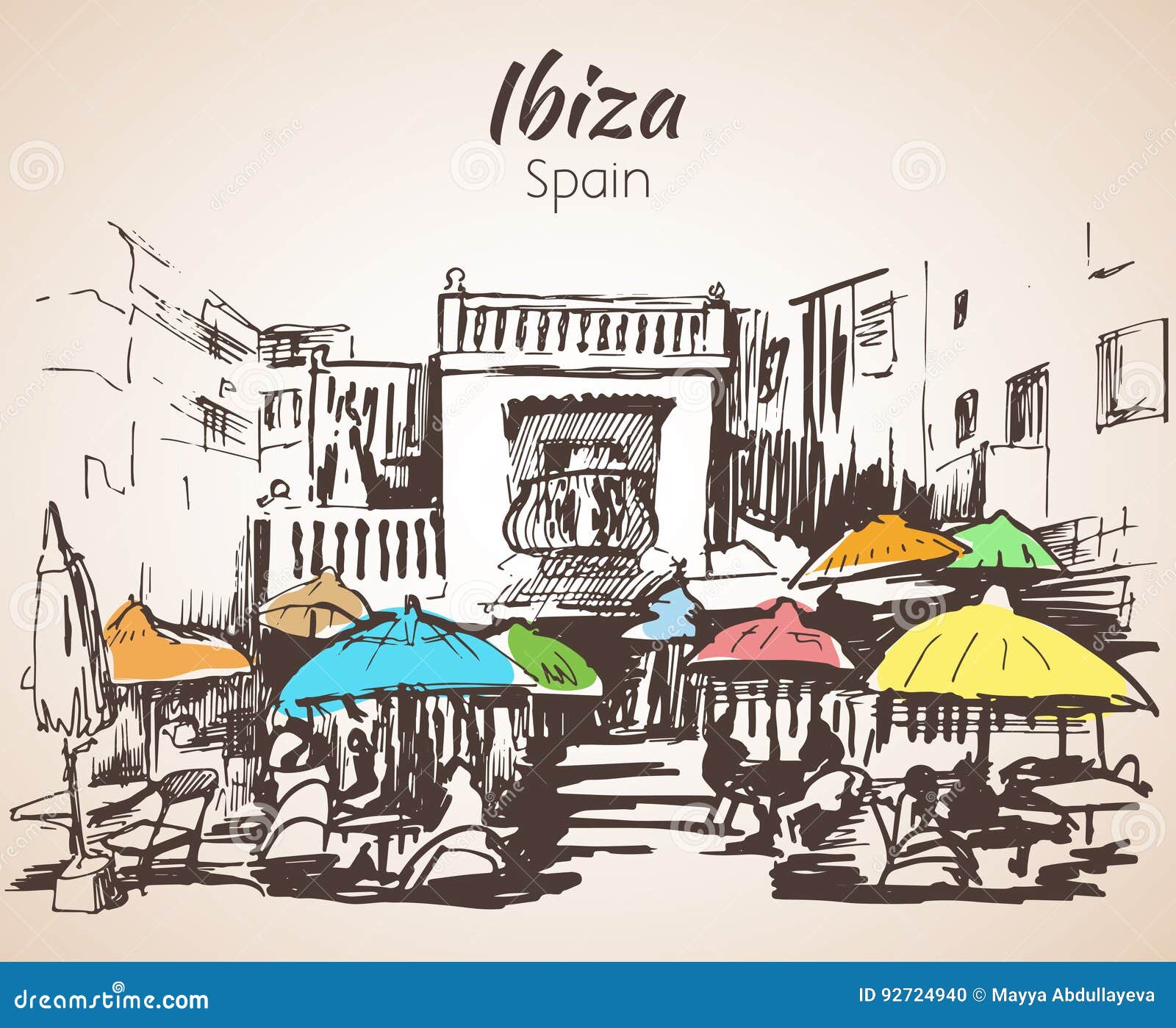 Small Cafe in the Street. Sketch Stock Vector - Illustration of holiday ...