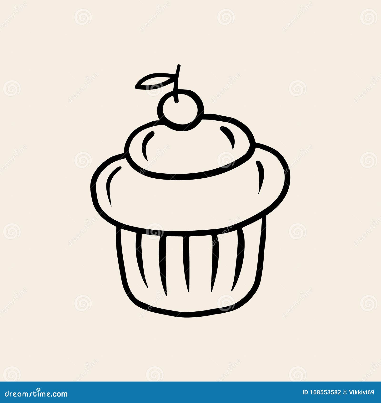 A Small Cake with a Cherry. Vector Linear Drawing of a Cake Stock ...