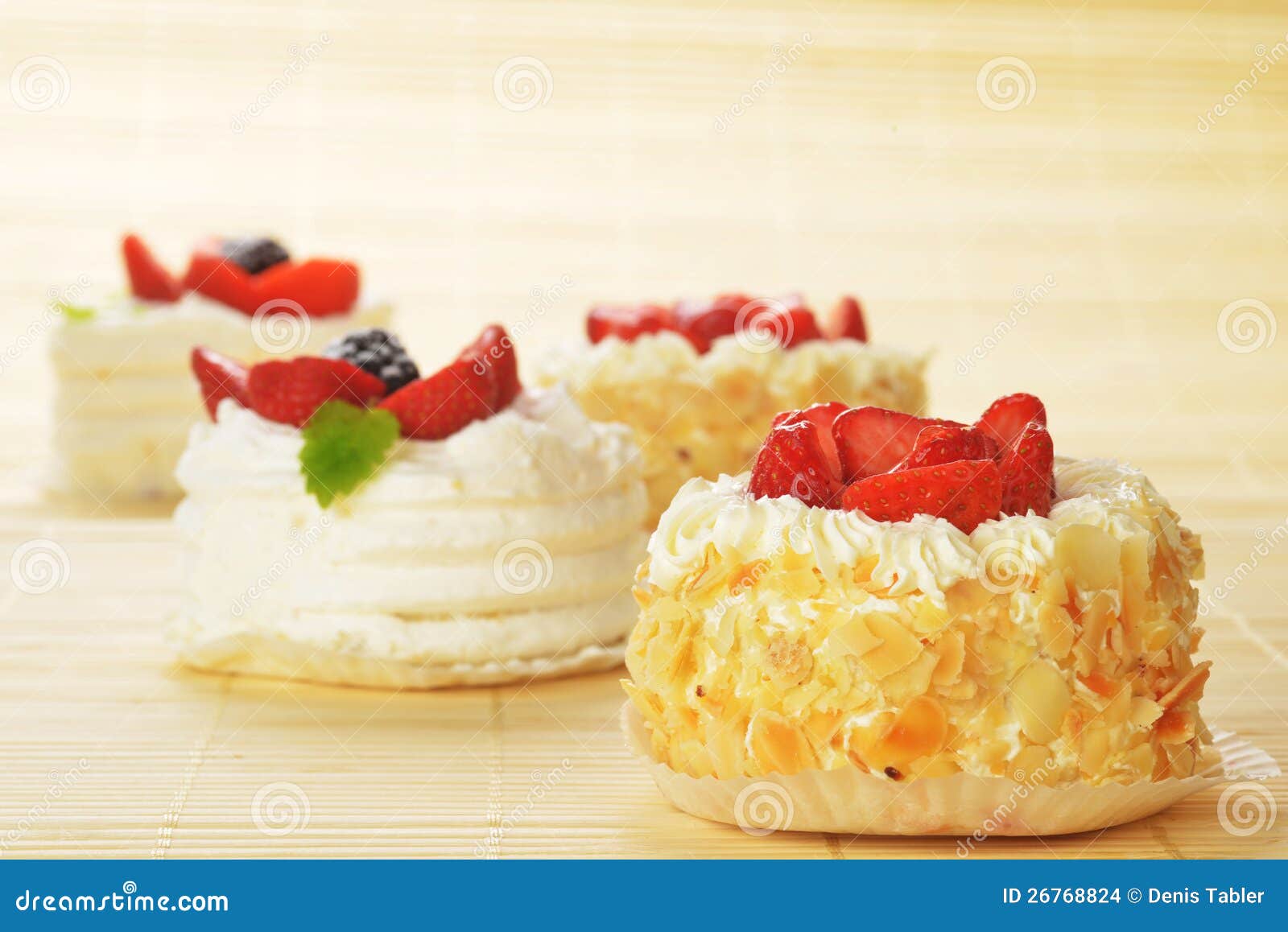 Small cakes stock photo. Image of dessert, cloth, bamboo - 26768824