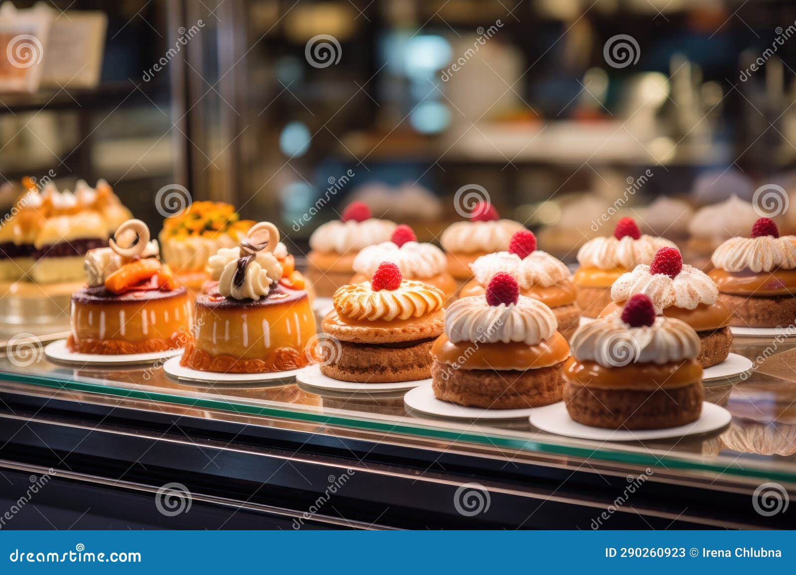 Small Cakes on Display at the Patisserie Counter Stock Illustration ...