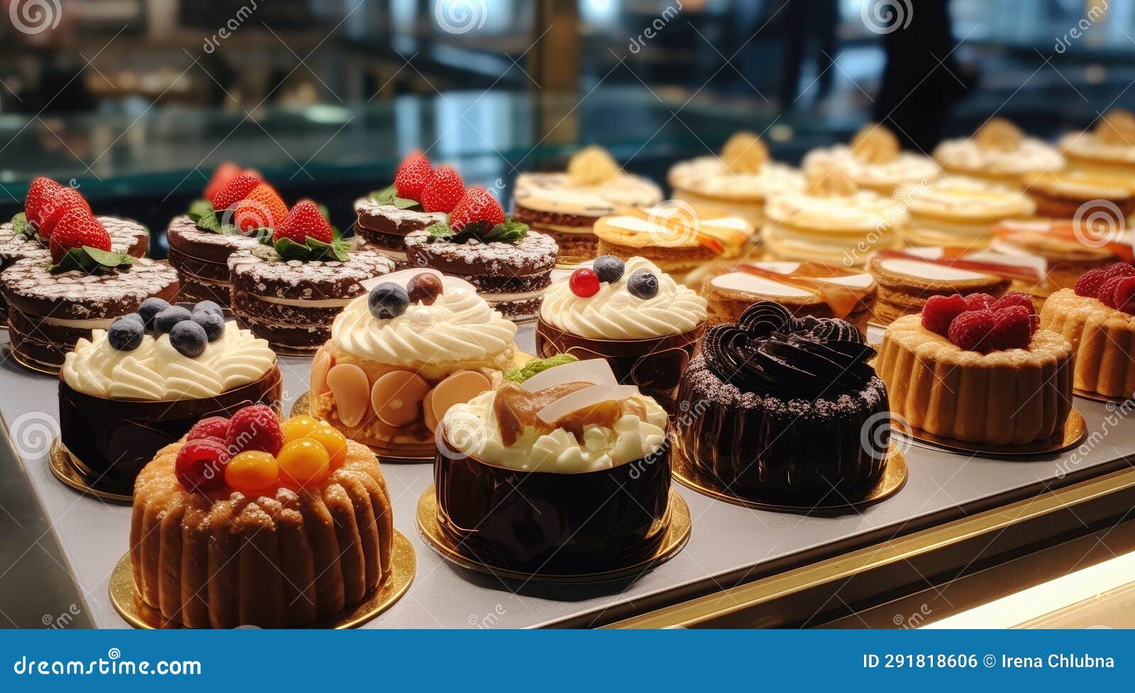 Small Cakes on Display at the Patisserie Counter Stock Illustration ...