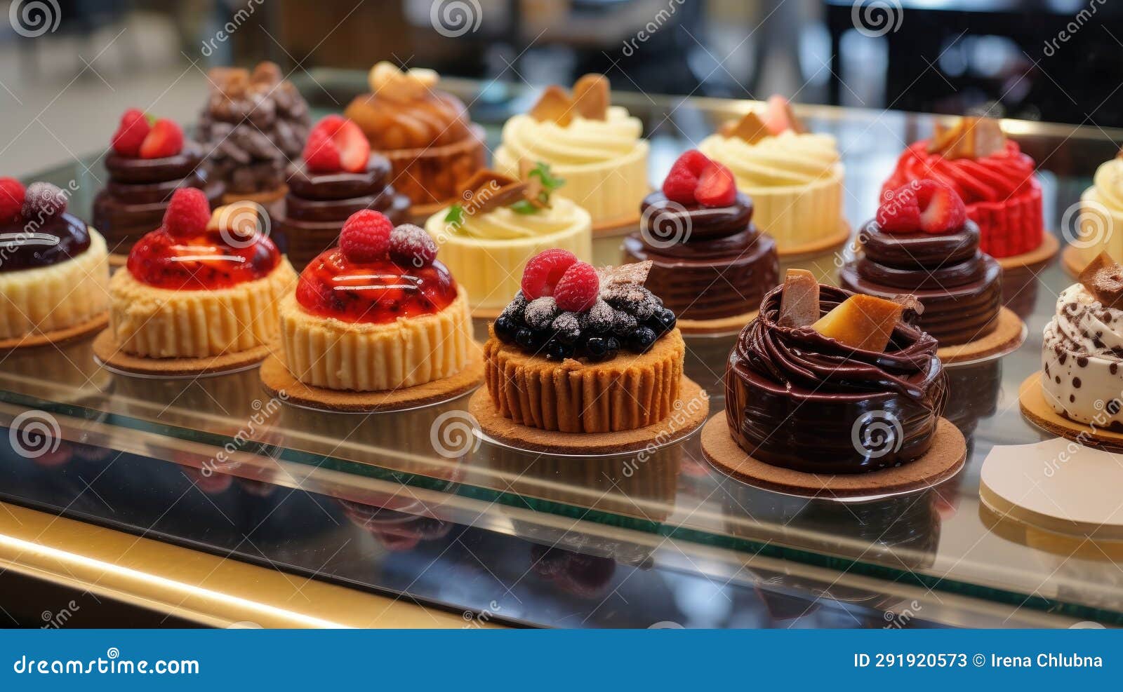 Small Cakes on Display at the Patisserie Counter Stock Illustration ...