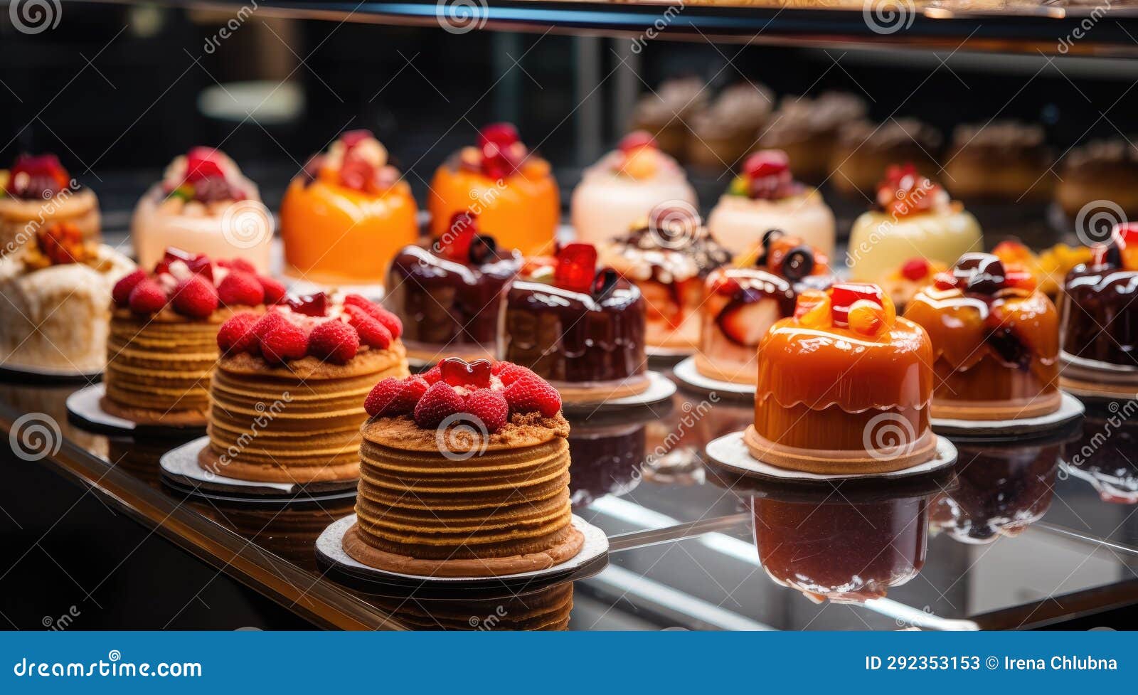 Small Cakes on Display at the Patisserie Counter Stock Illustration ...